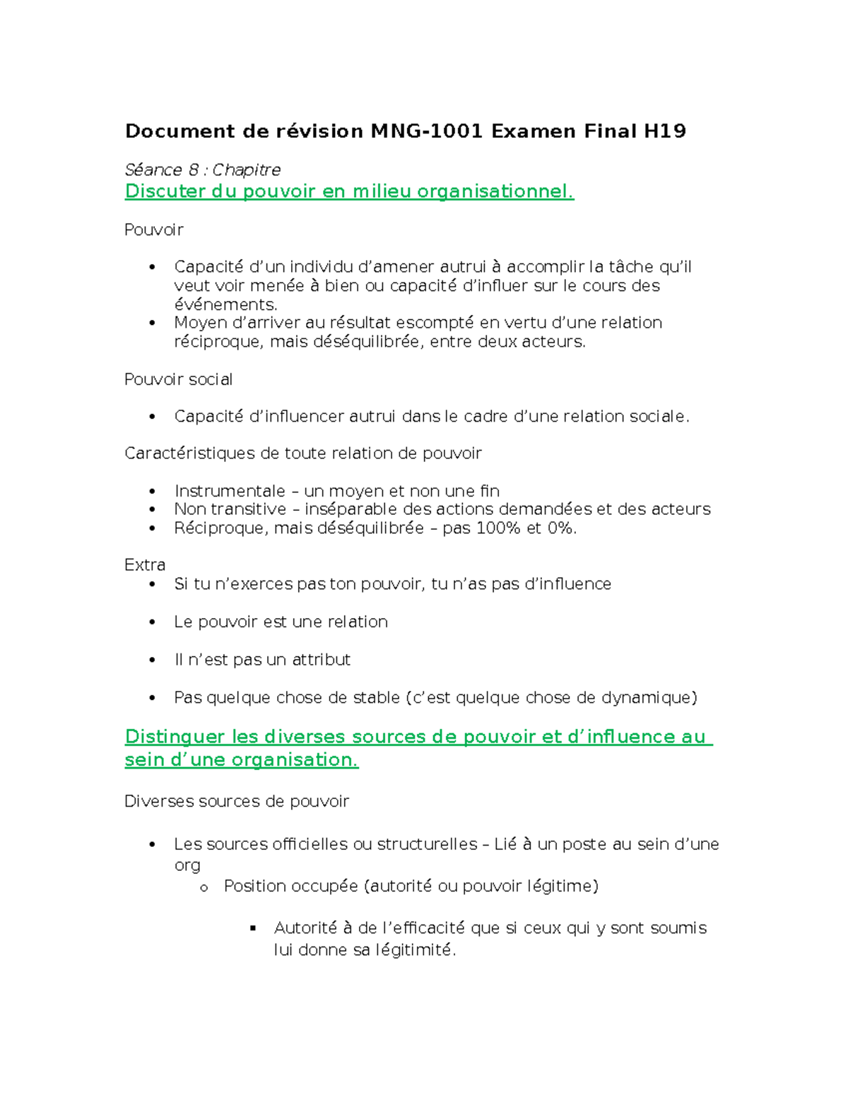 Révision-Final - ÉTUDE EXAMEN - Document de révision MNG-1001 Examen ...