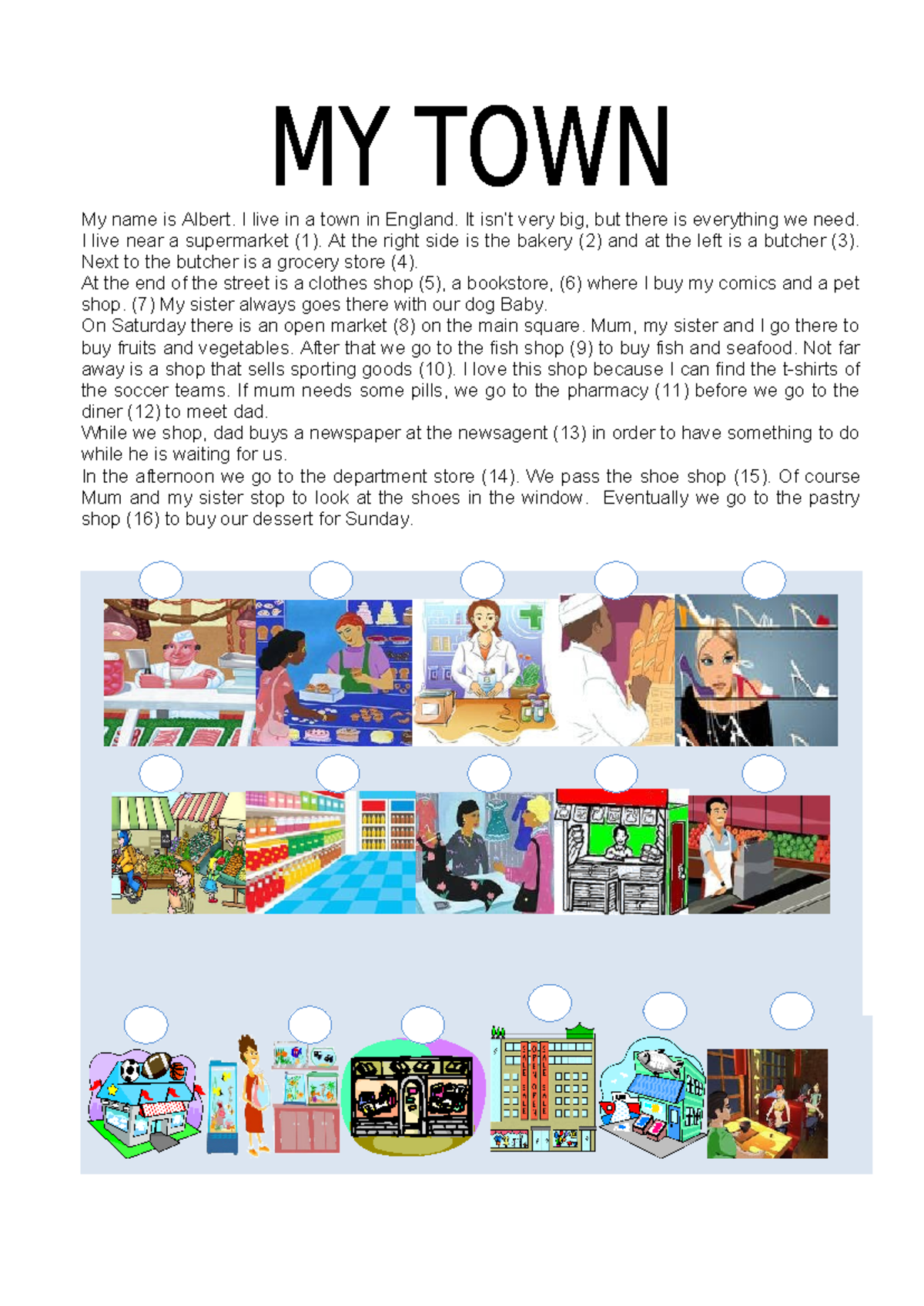 City: My Town - One-on-One Activities - Reading Comprehension Exercise ...