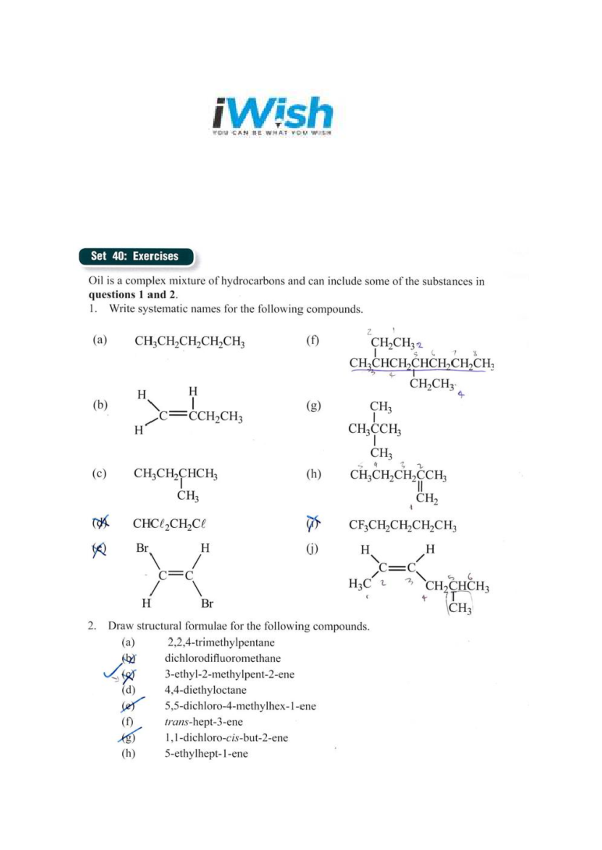 Set 40: Hydrocarbon Naming Exercises for iWish CTARN BE - Studocu