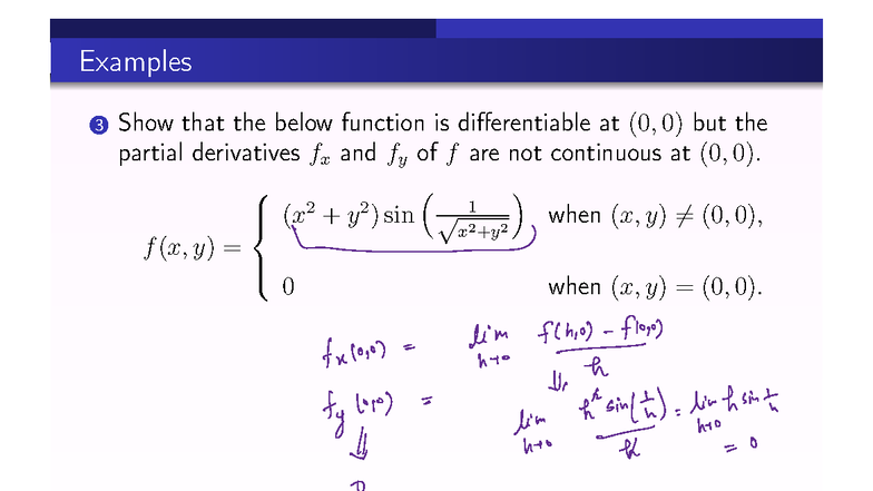 MATH Lecture 20: Examples of Differentiability in Multivariable ...
