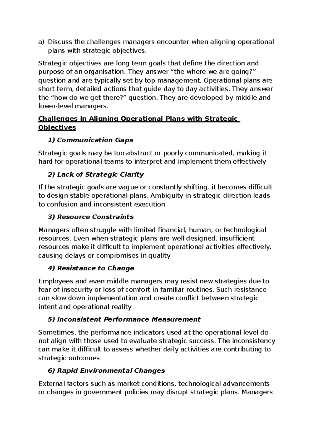 Challenges in Aligning Operational Plans with Strategic Objectives ...