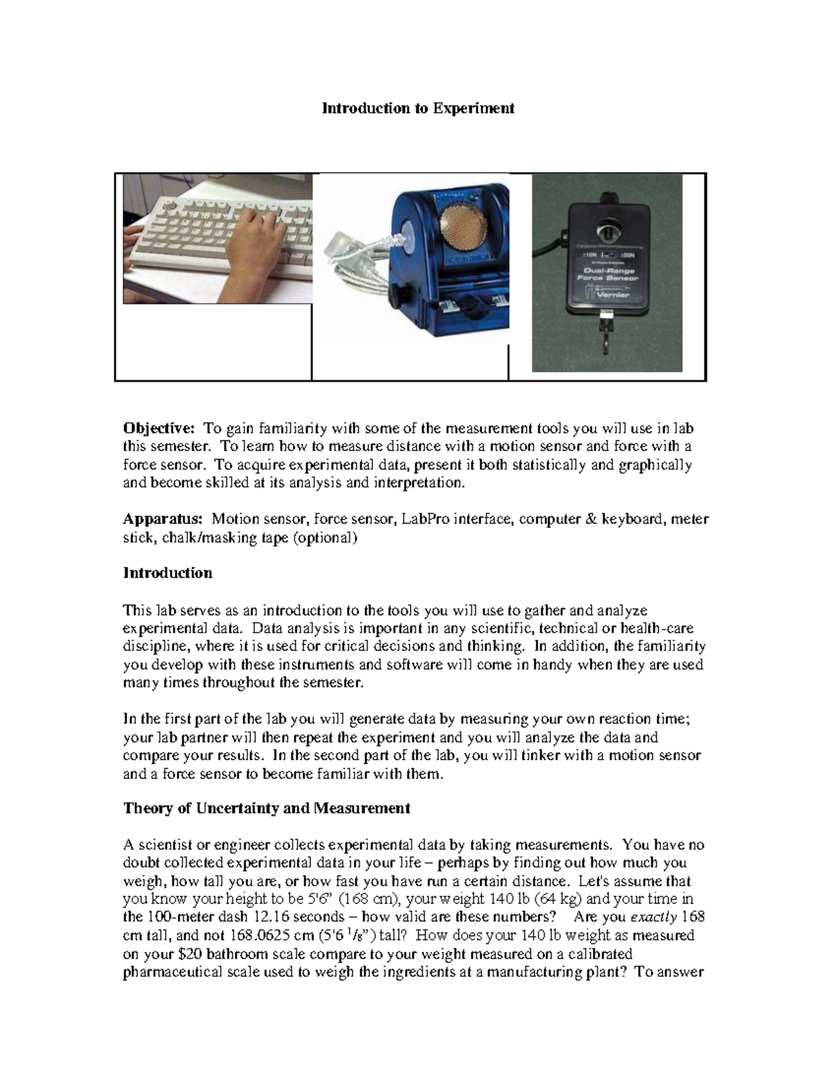 **New Title**: Intro to Experiment - Lab 205: Measurement Tools & Data ...