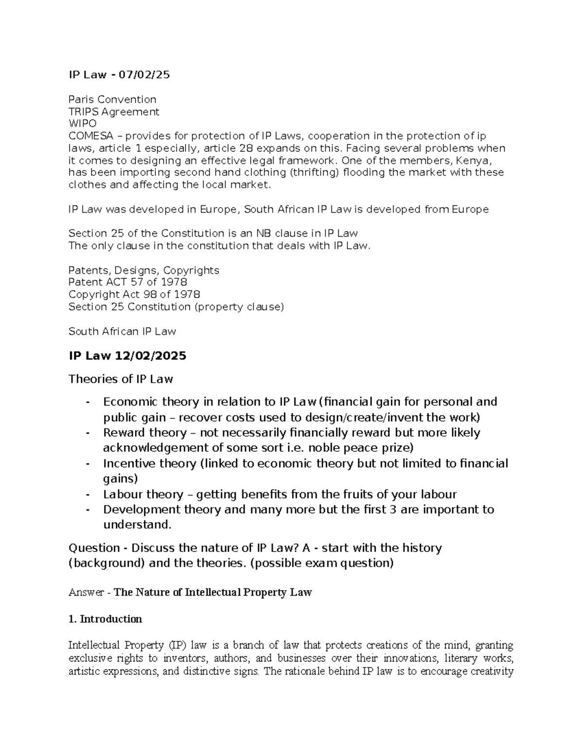 IP Law - Intellectual property law notes - IP Law - 07/02/ Paris ...