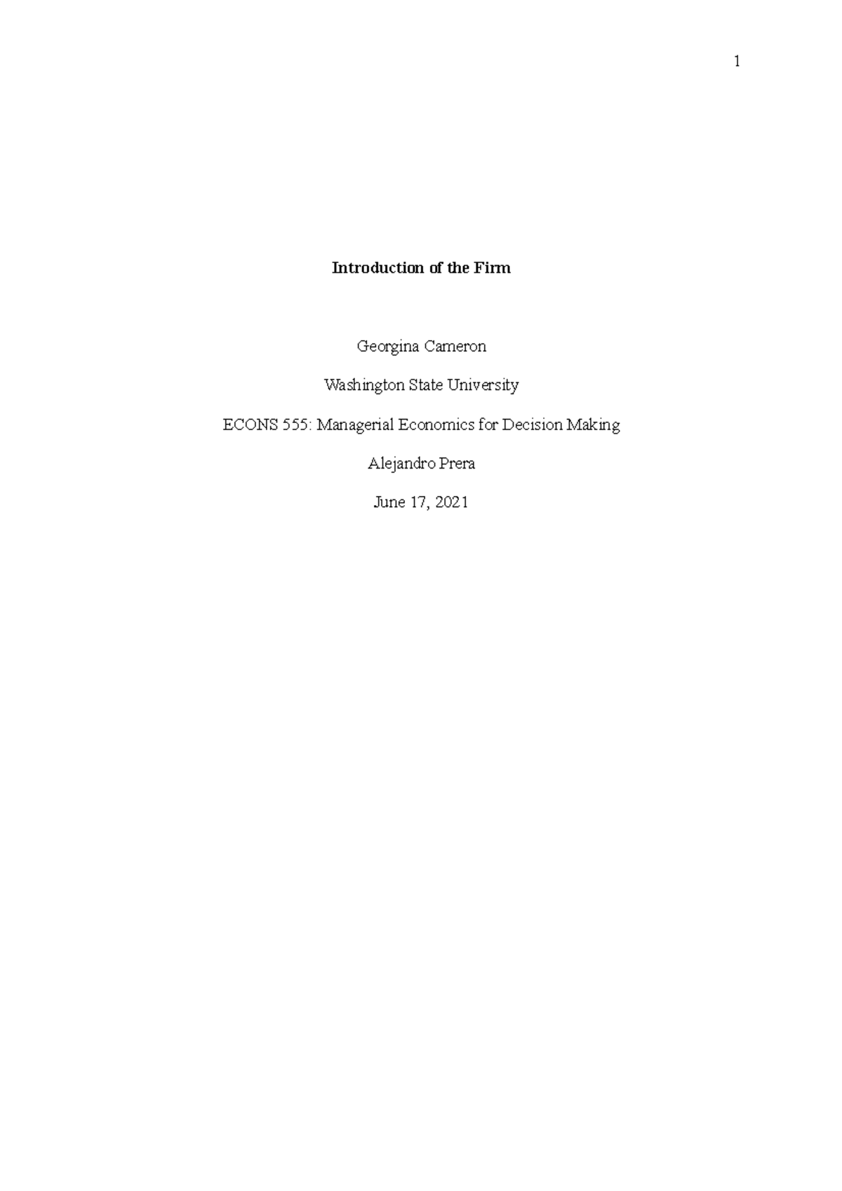 WEEK 1 - Introduction OF THE FIRM - Introduction of the Firm Georgina ...