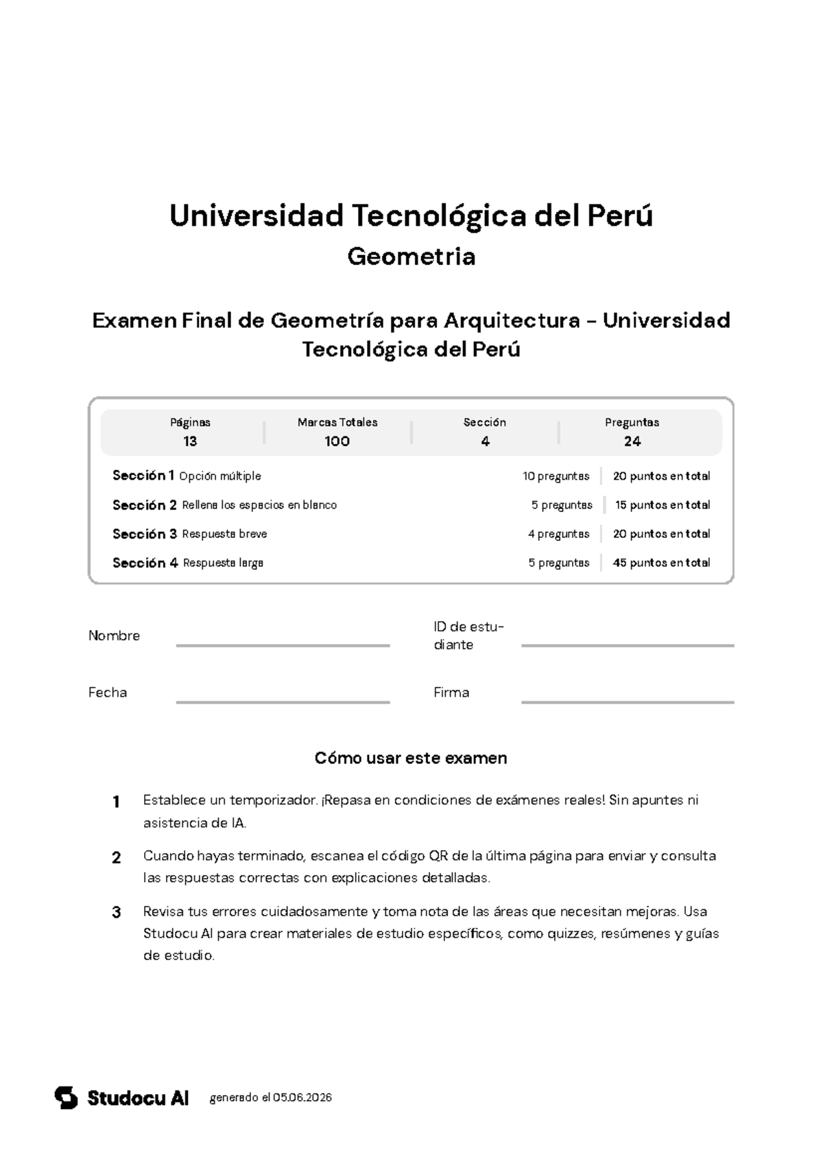 Examen Final de Geometría - Arquitectura UTP - Studocu