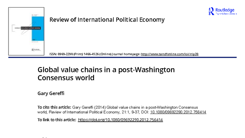 Gereffi (2014) - Global Value Chains in a Consensus World: A Review ...