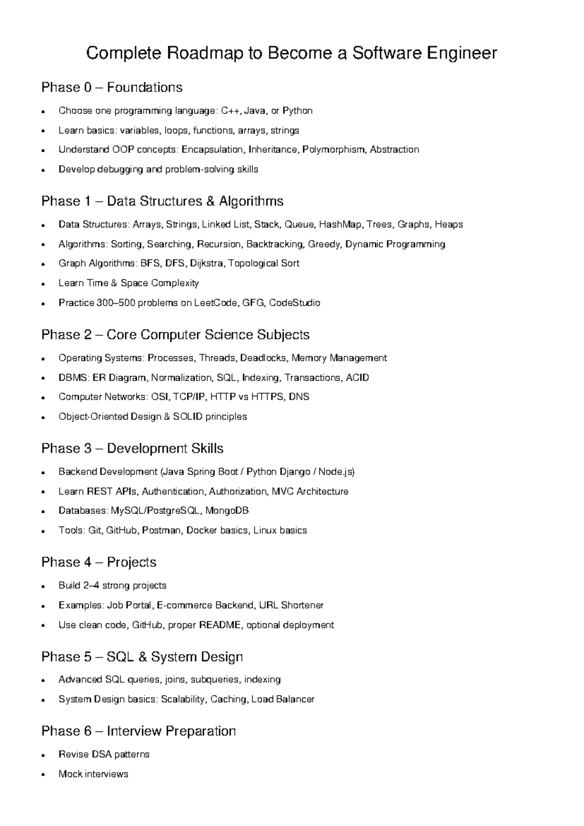 Software Engineer Roadmap: Complete Guide to Phase 0-6 - Studocu