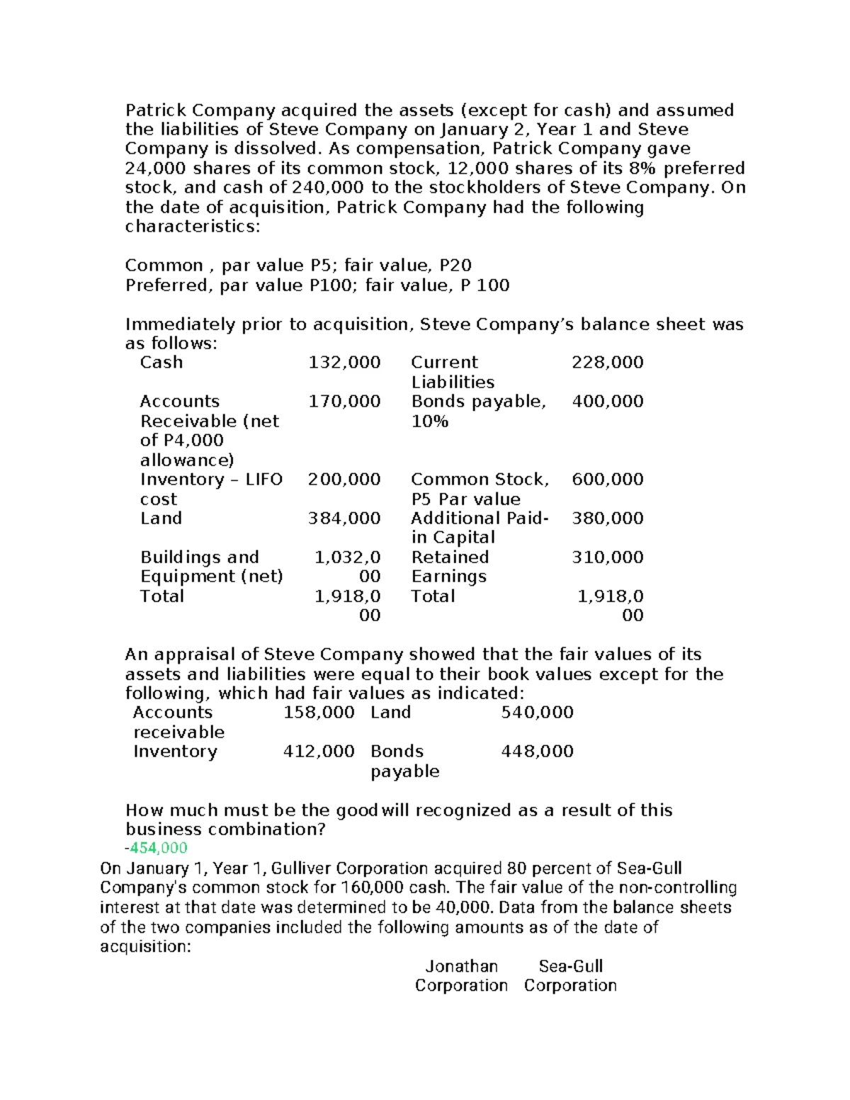 Acct Bus 8 - Goodwill Calculation in Business Combinations - Studocu