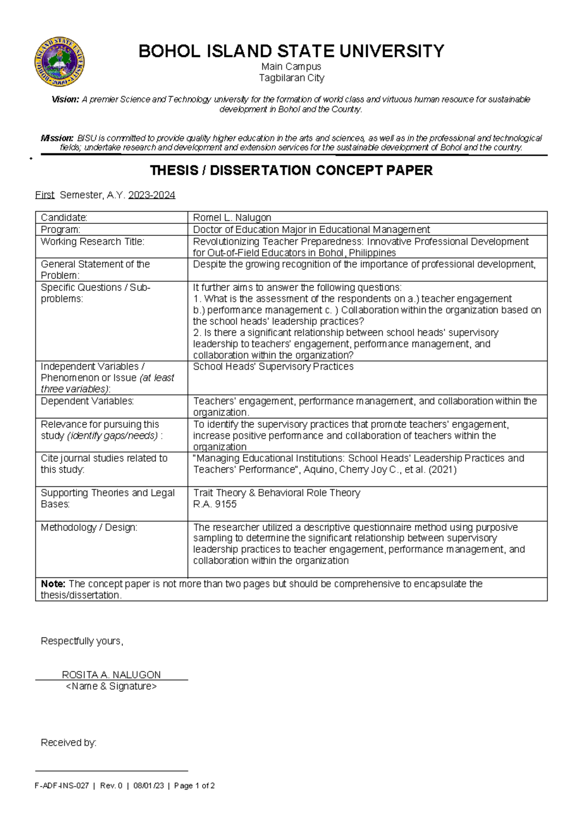 (1-b) F-AQA-INS-027-Thesis-or-Dissertation-on-Concept-Paper- Romel ...