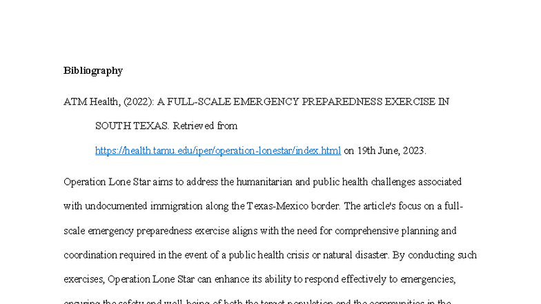 Logic Model for Operation Lone Star: Emergency Preparedness & Health ...