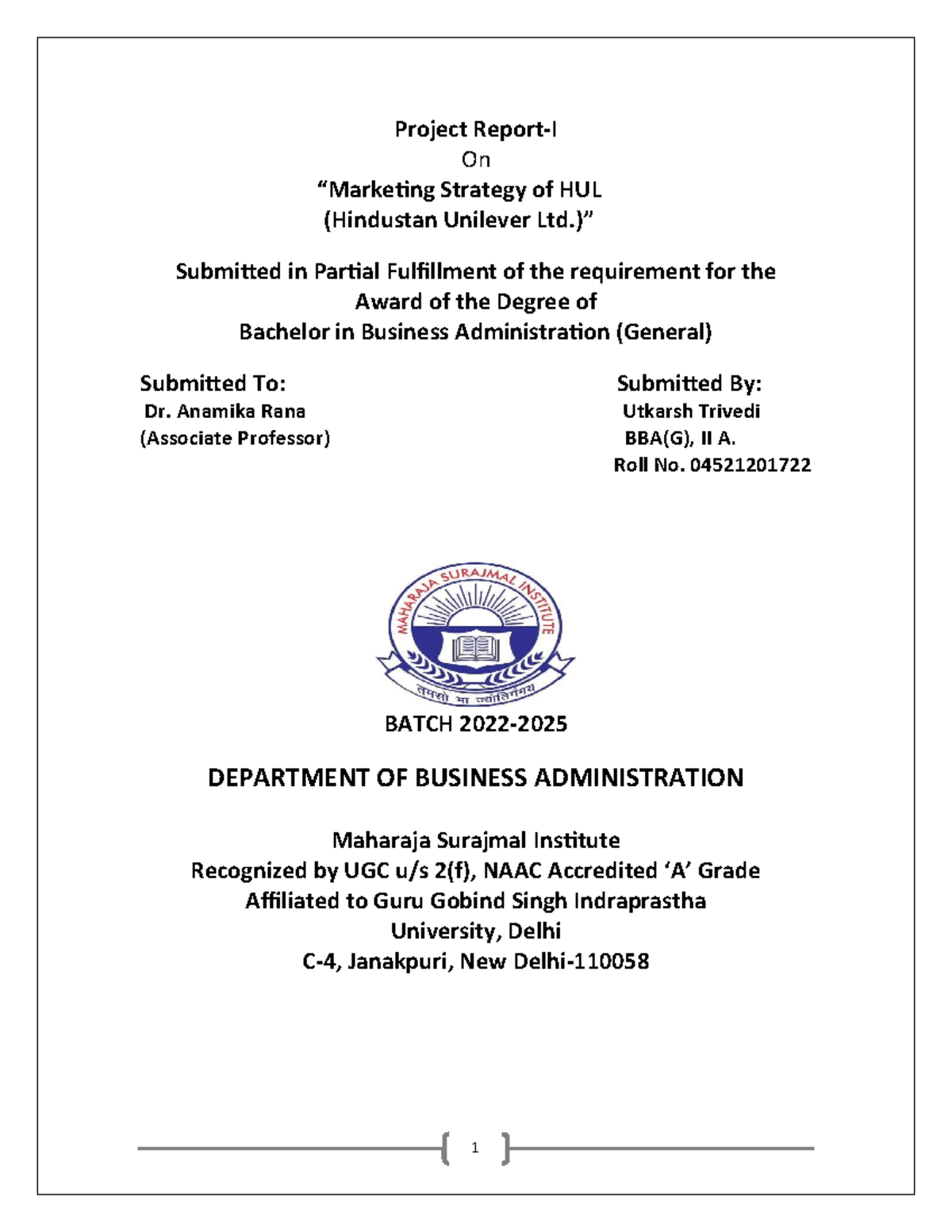 Project Report on Marketing Strategy of HUL (BBA 114) - Studocu