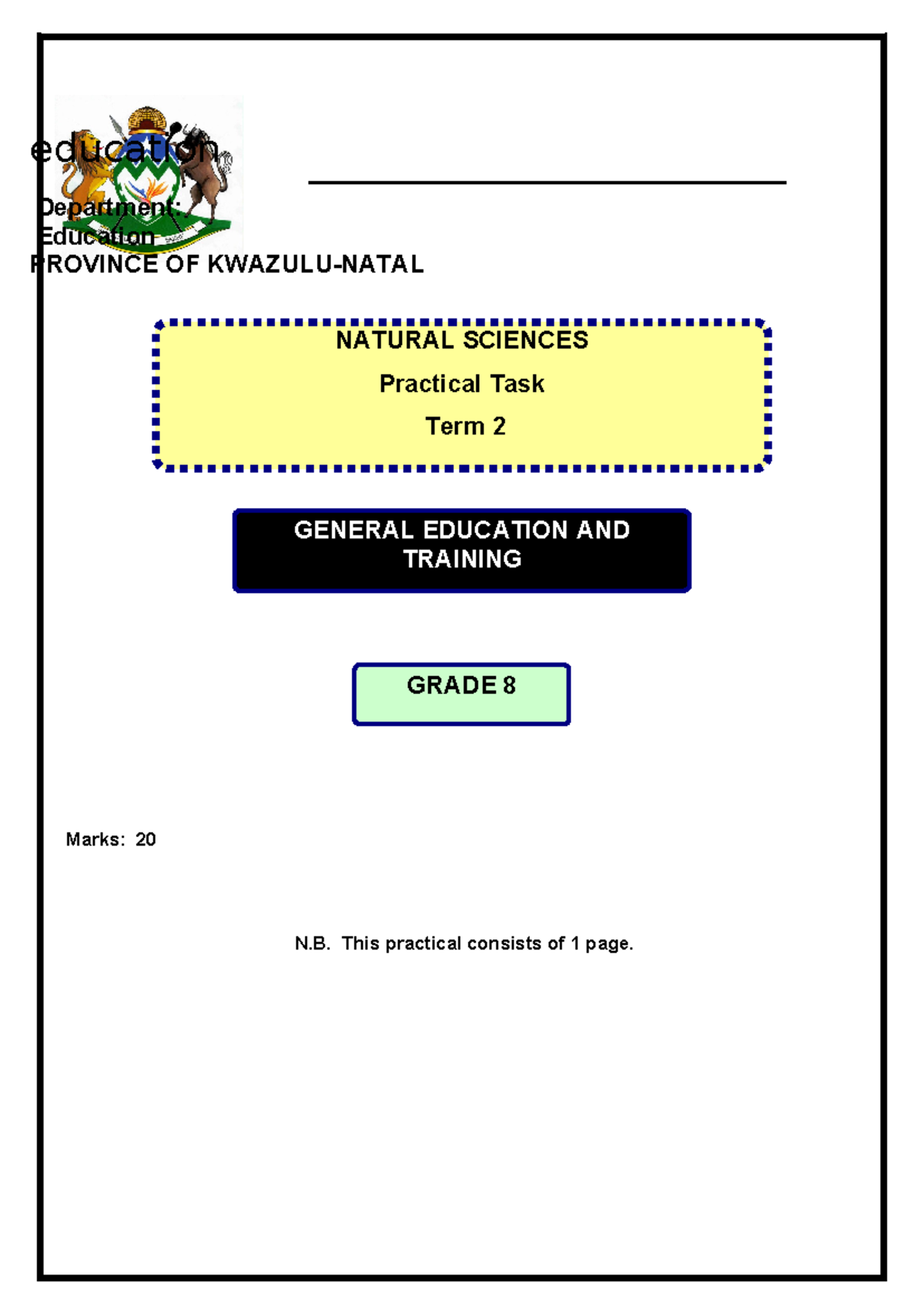 Grade 8 Natural Sciences Practical Task - Term 2 (Marks: 20) - Studocu