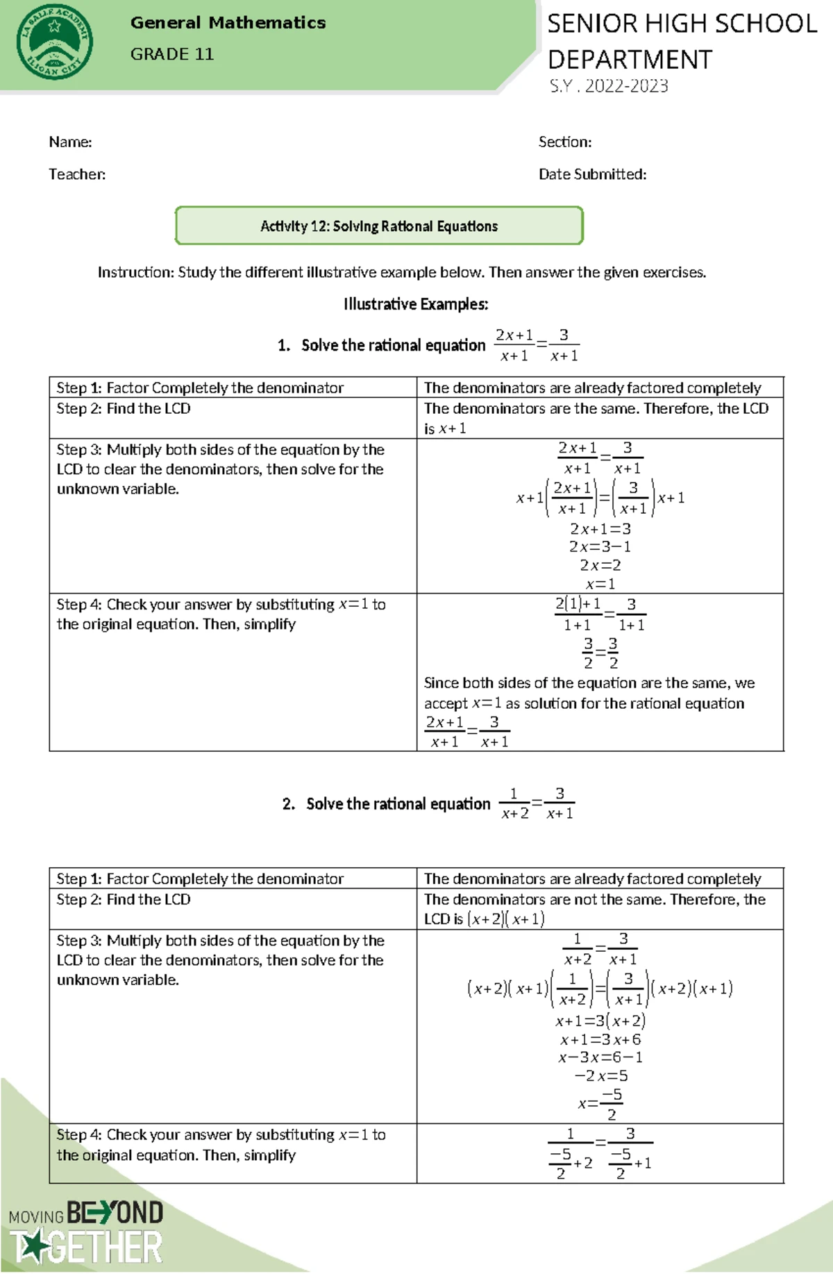 Activity 8: Word Problems Using Piecewise Functions (Math Grade 11 ...