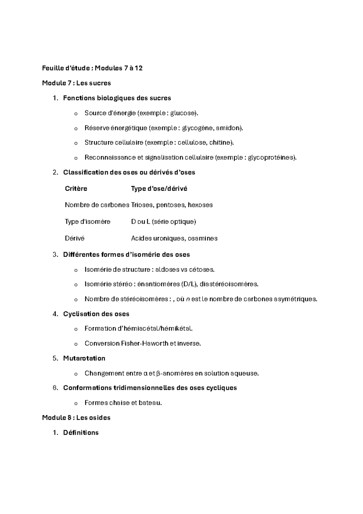 Chapitre 7 à 12 - Pas complet, très très résumé. - Feuille d'étude ...