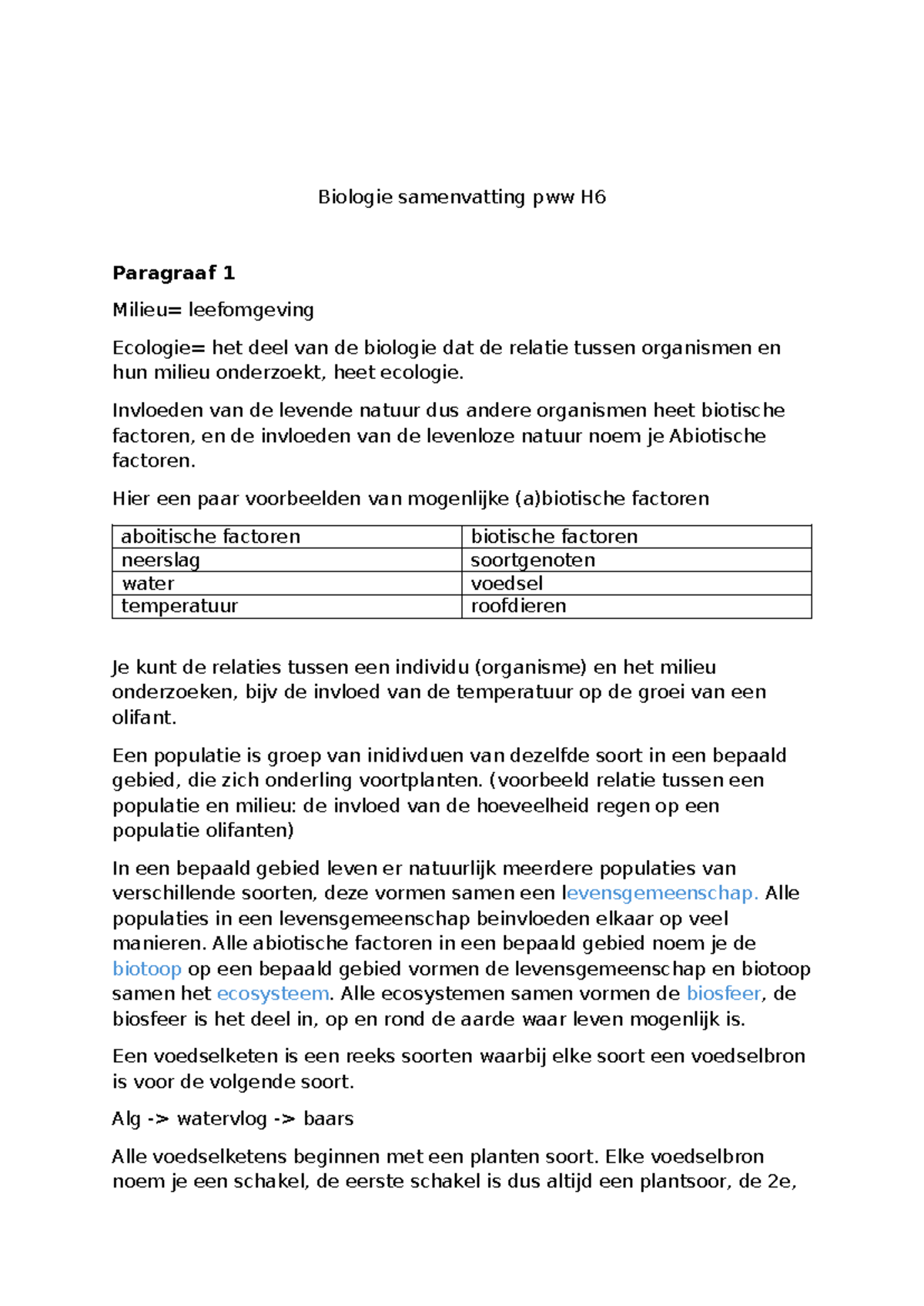 Biologie Samenvatting PWW: Invloeden en Relaties in Ecosystemen ...