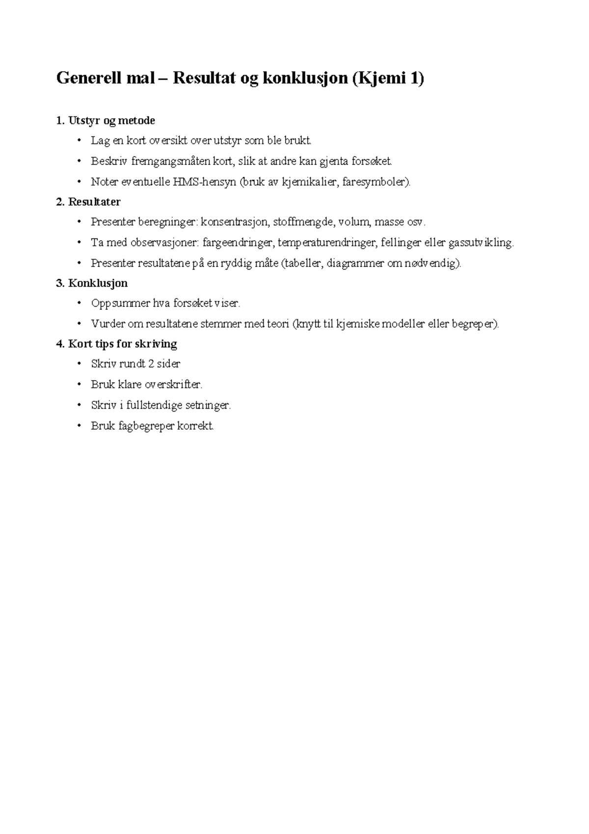 Mal Resultat og Konklusjon - Generell mal – Resultat og konklusjon ...