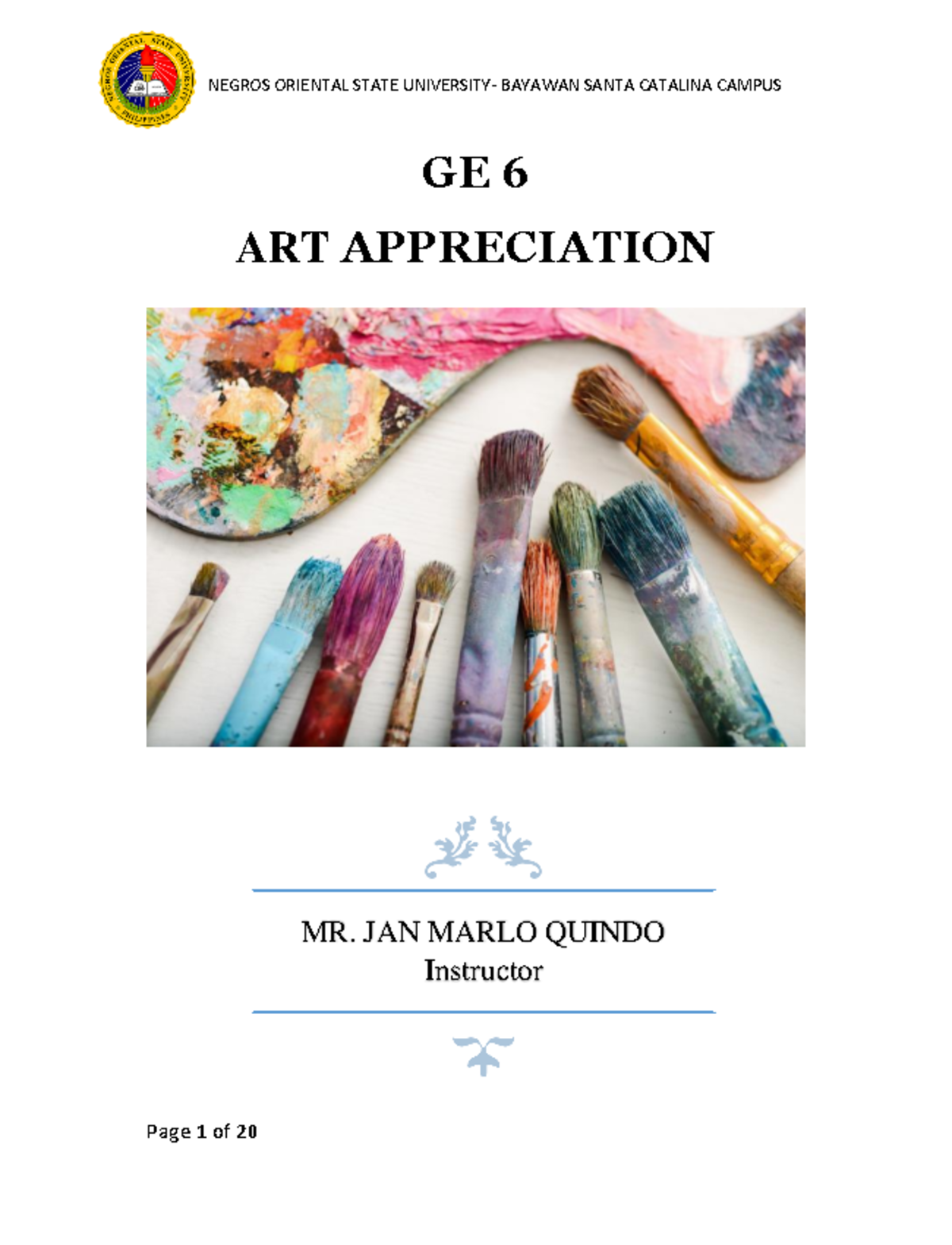 Module 1: Introduction to Art Appreciation (GE 6) - Studocu