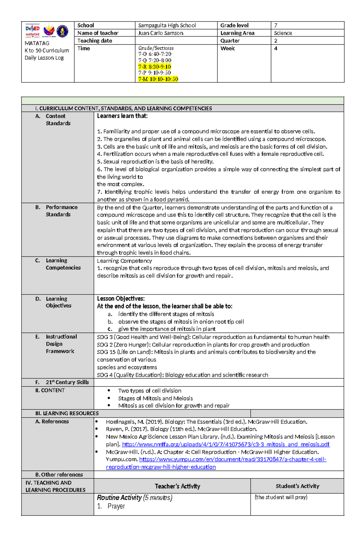 Q2 Science 7 Lesson 4: Understanding Mitosis and Cell Division - Studocu