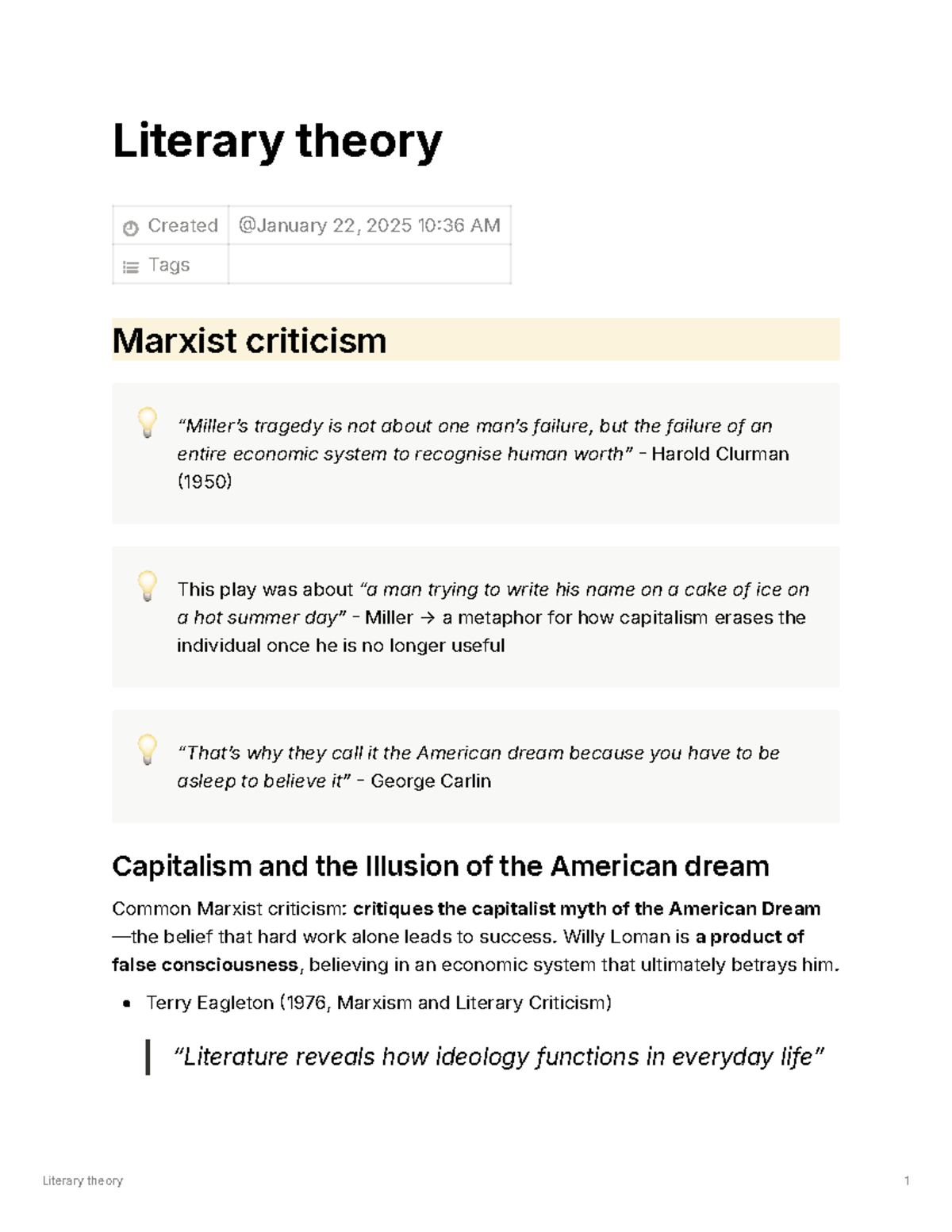 Literary Criticism of "Death of a Salesman" (DOAS) - Studocu