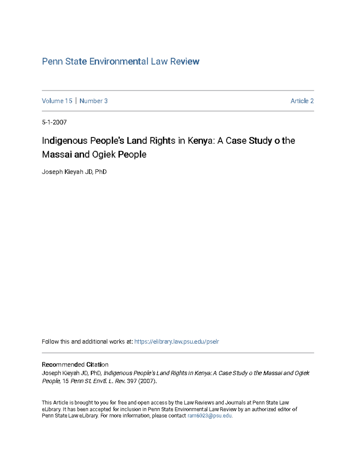 Indigenous Land Rights in Kenya: A Case Study of the Maasai and Ogiek ...