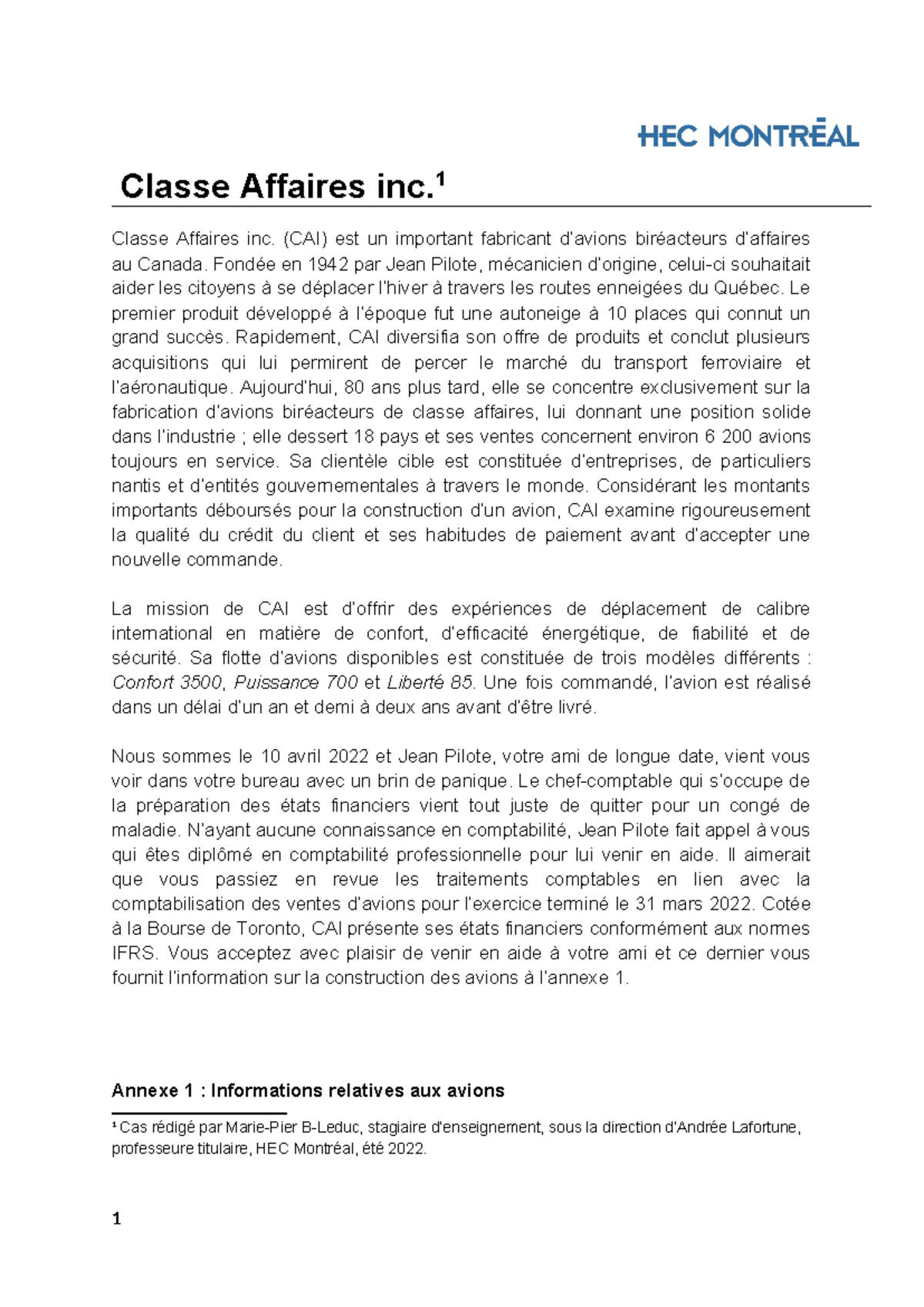 Classe Affaires CAI - Étude de Cas sur la Comptabilité des Ventes - Studocu