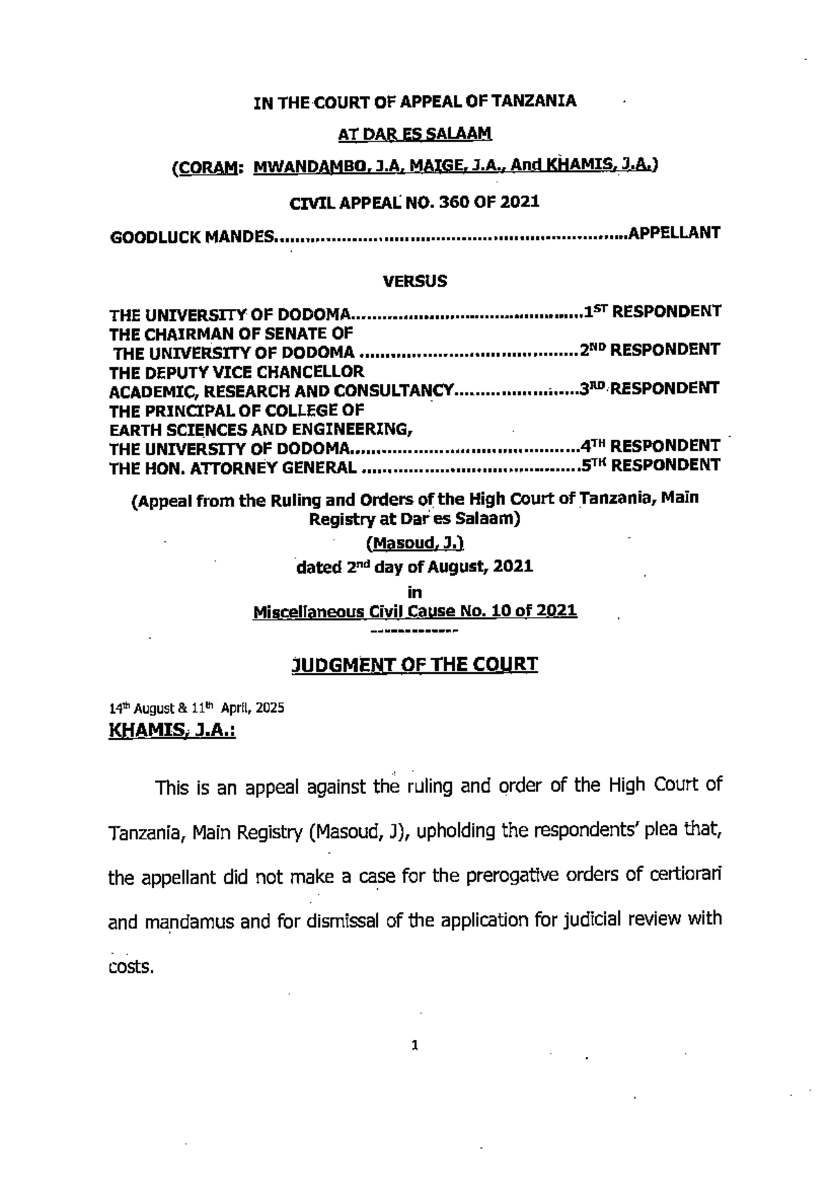 Judicial Review: Right to be Heard in Goodluck Mandes vs UDOM Appeal ...