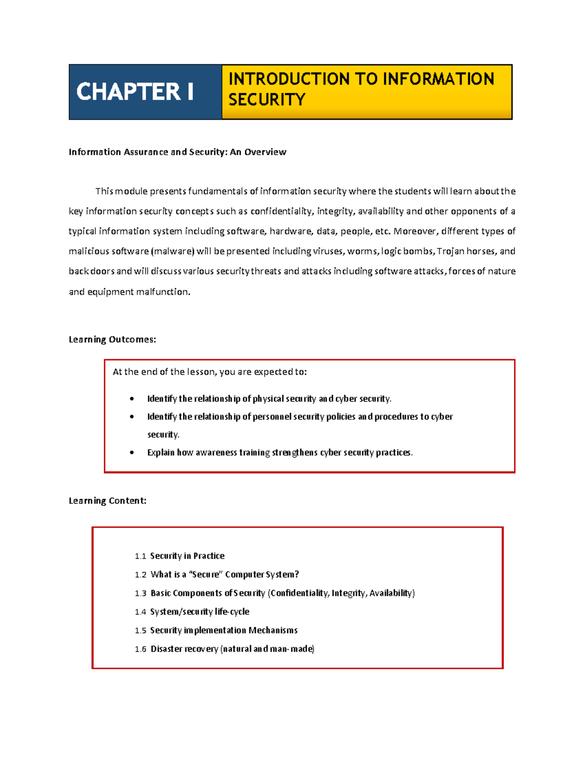 Chapter-1-Security - computer security - Information Assurance and ...