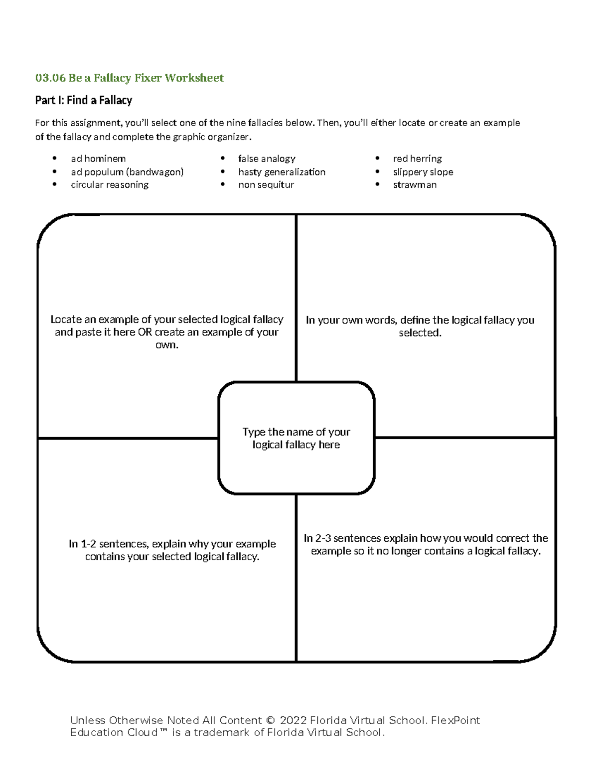 03 06 Fallacy Fixer Worksheet: Identifying and Correcting Fallacies ...