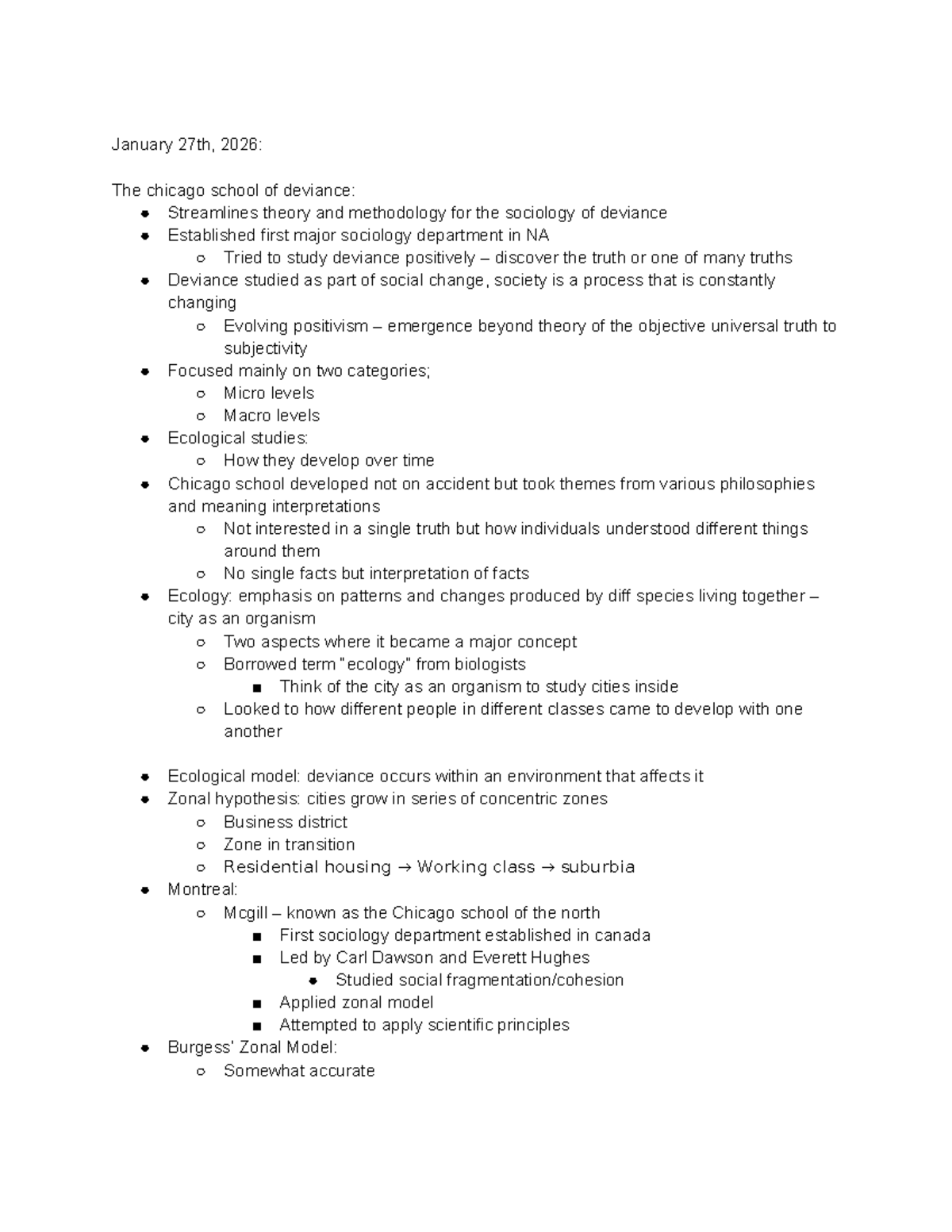 Sociology 101: Tutorial Notes on Chicago School of Deviance - Studocu