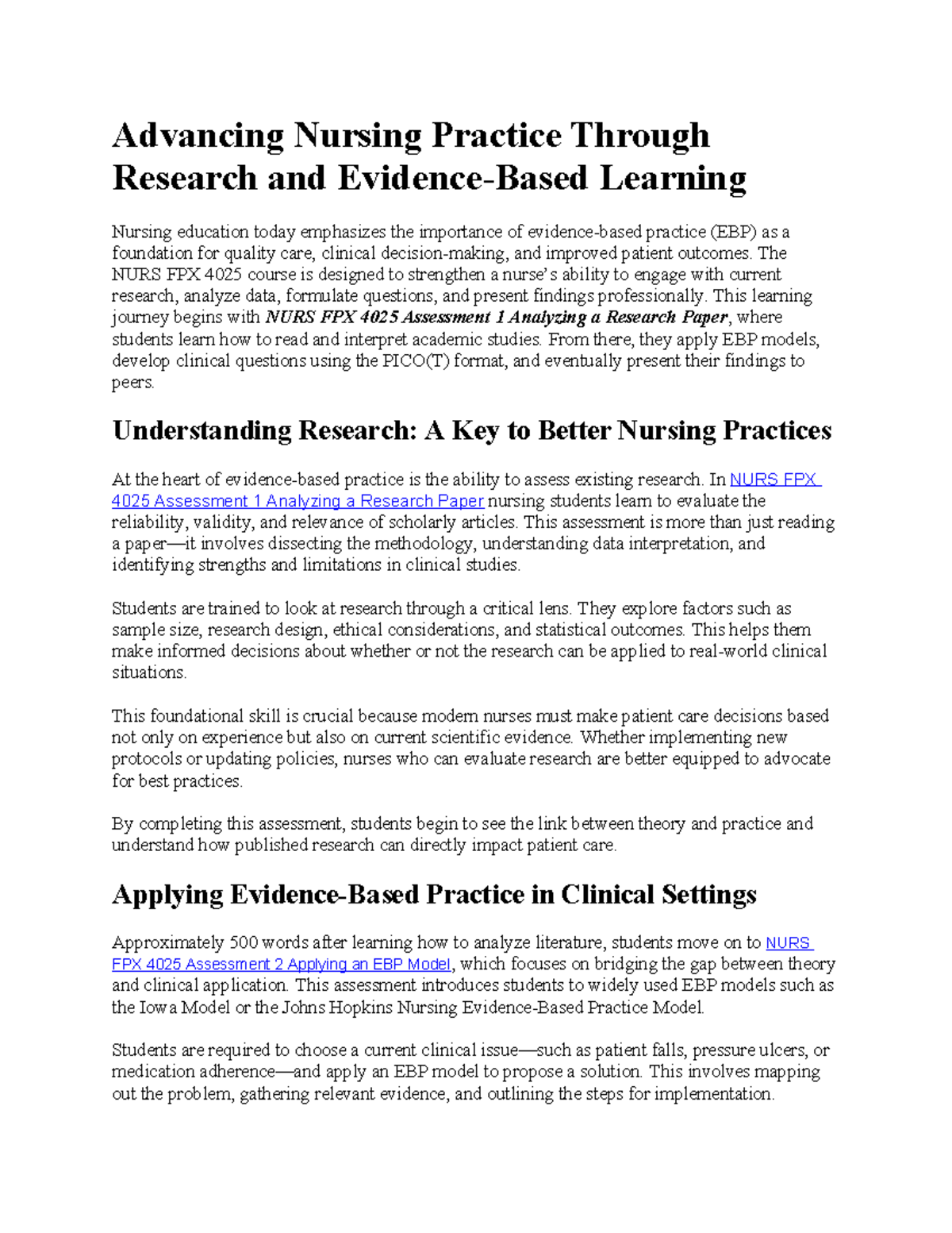NURS FPX 4025 Assessment 4: Presenting Your PICO(T) Findings to Peers ...