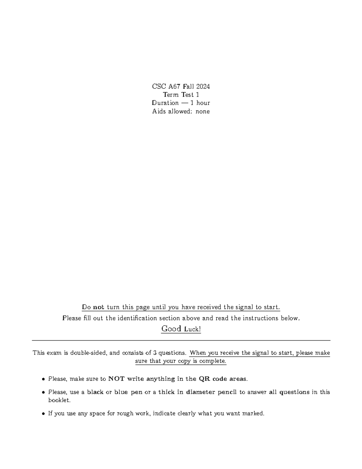 CSC A67 Fall 2024 Term Test 1: Logical Equivalence & Reasoning - Studocu