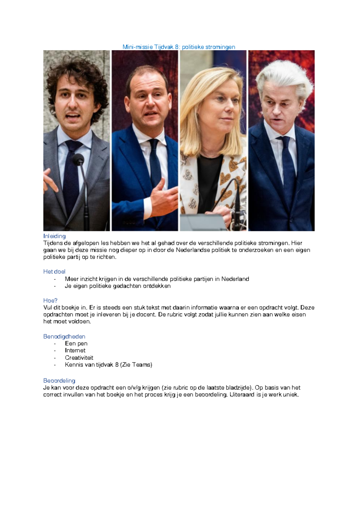 PO 2 VWO- Politieke Partij - Mini-missie Tijdvak 8: politieke ...