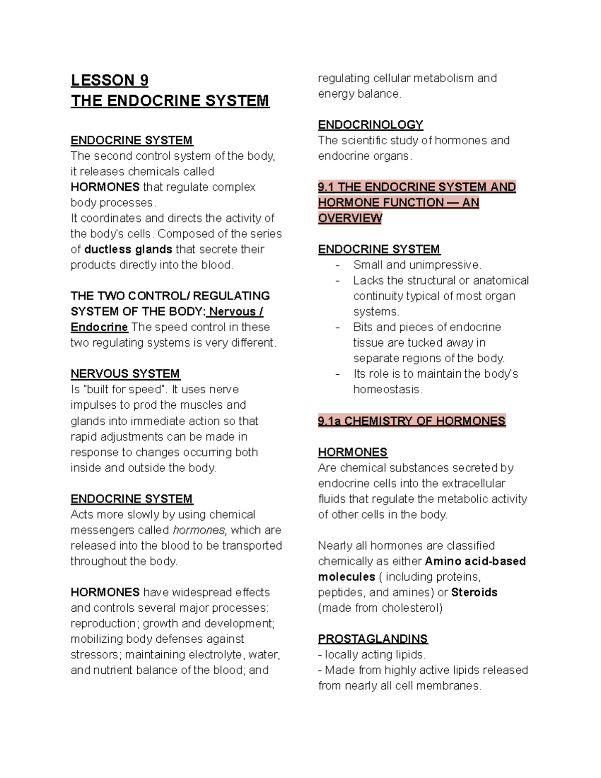 Endocrine System Overview: Functions and Hormone Chemistry - Lesson 9 ...