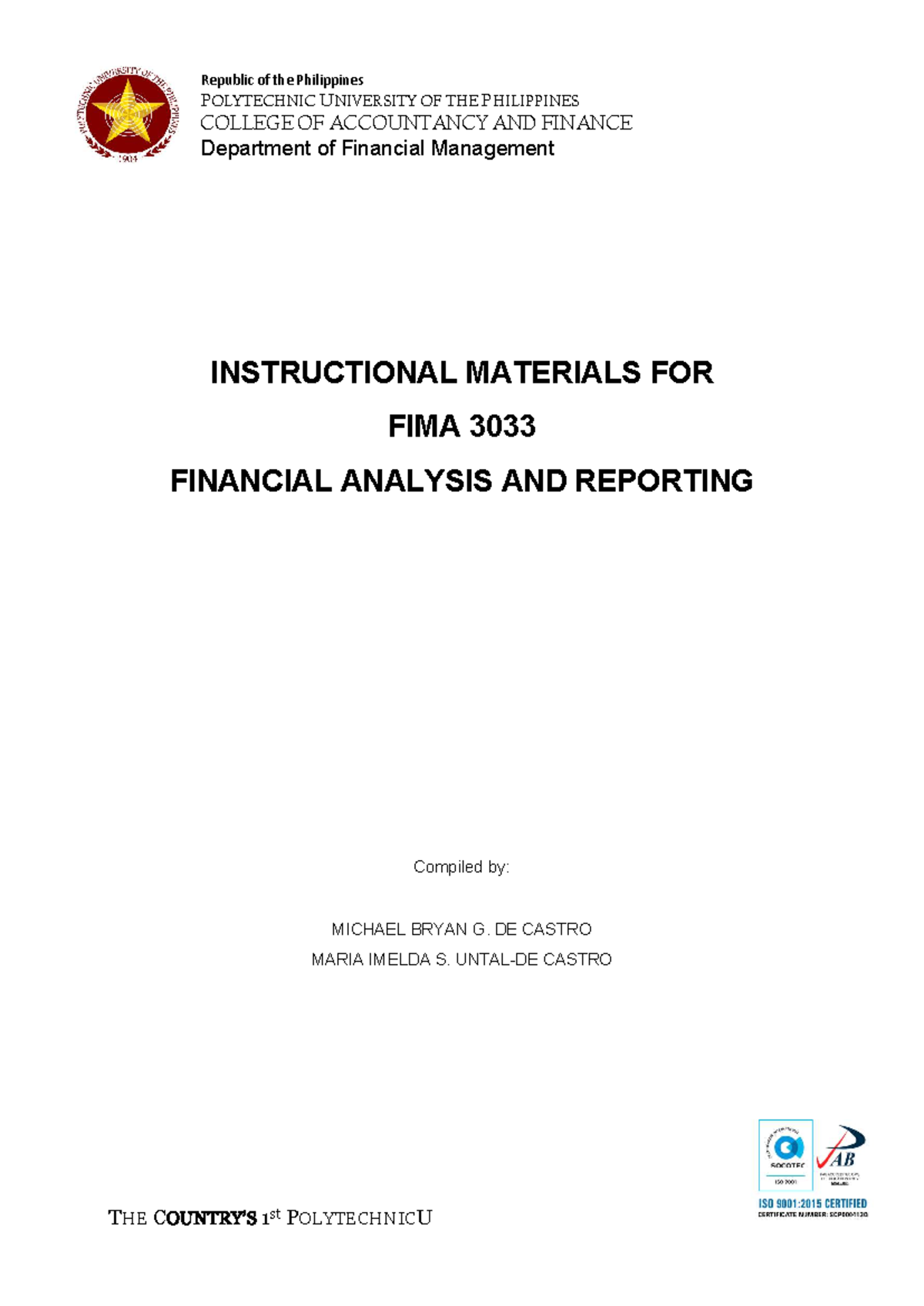 FIMA 3033 Financial Analysis & Reporting: Complete Course Materials ...