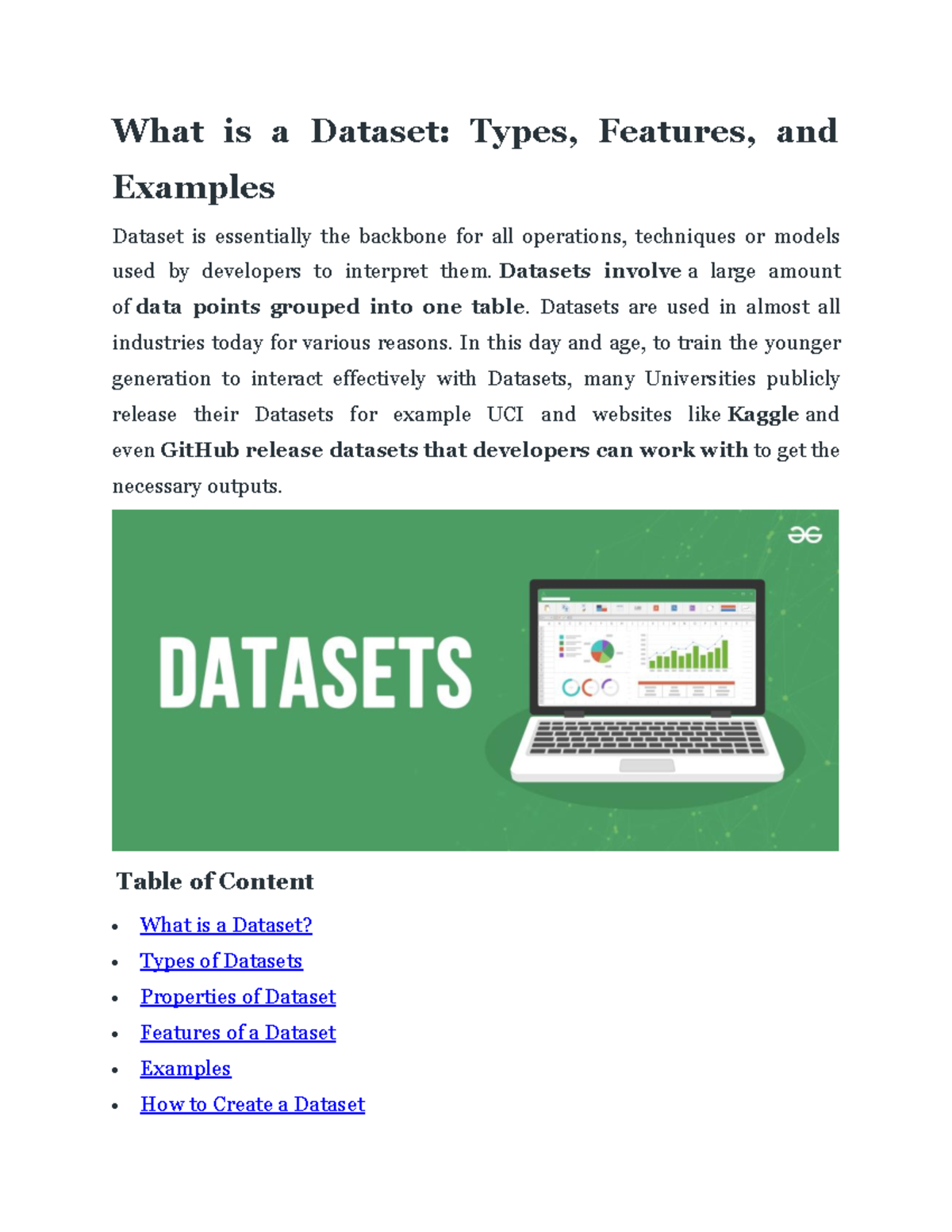 Understanding Datasets: Types, Features, and Examples (CS101) - Studocu