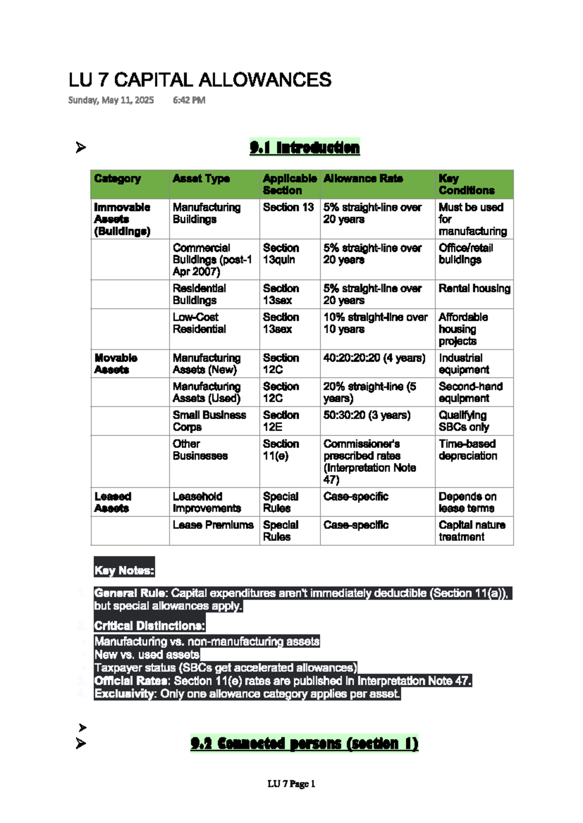 LU 7 Capital Allowances: Summary of Tax Notes for Individuals ...