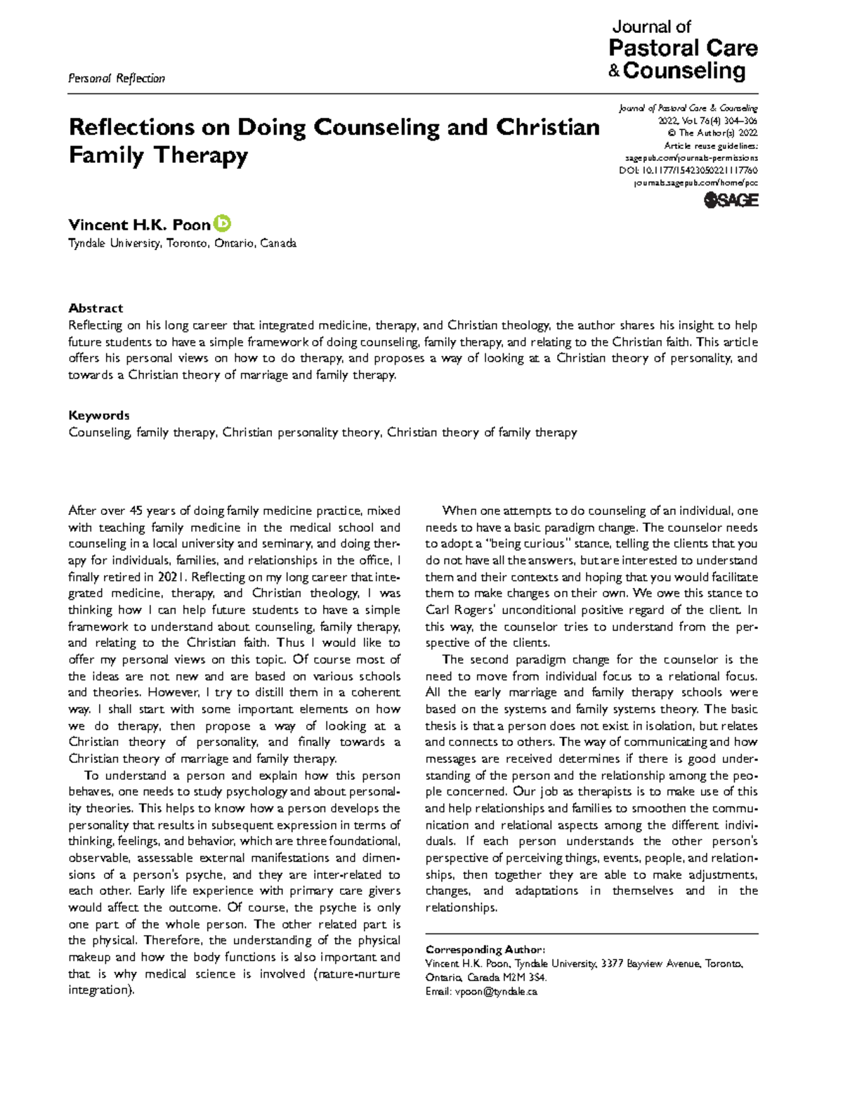 Personal Reflections on Counseling & Christian Family Therapy (2022 ...