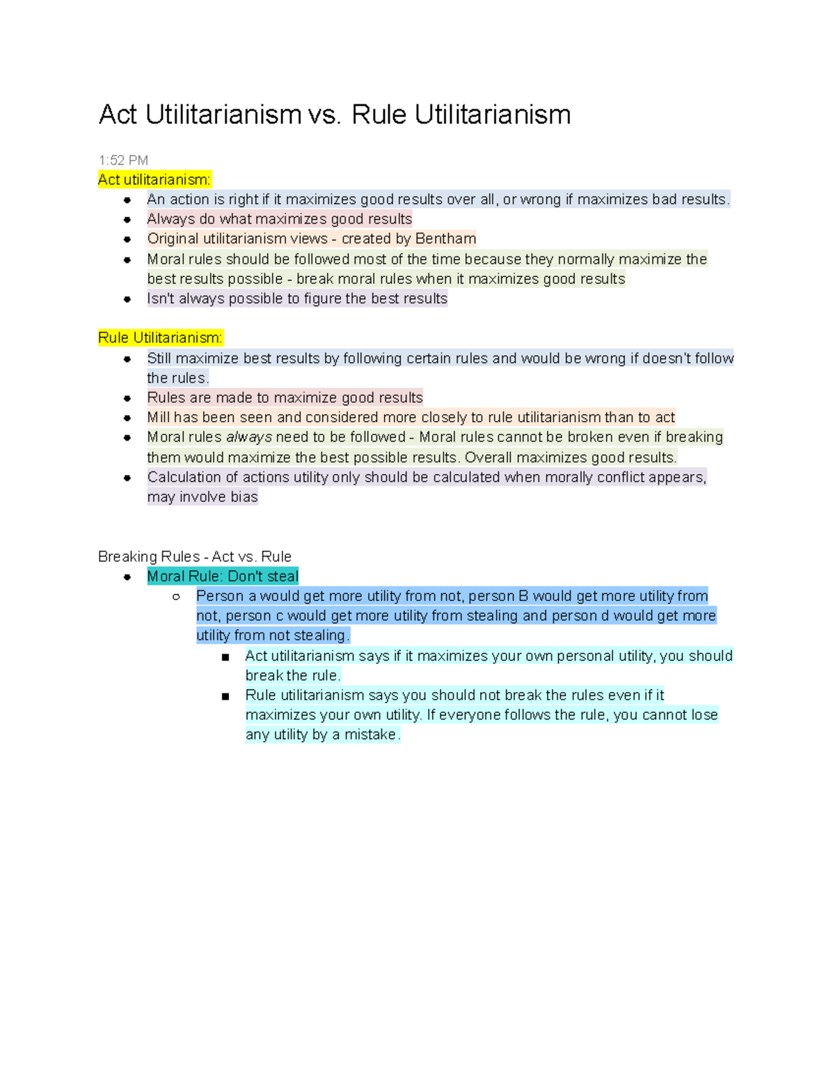 Act Utilitarianism vs Rule Utilitarianism - Act Utilitarianism vs. Rule ...