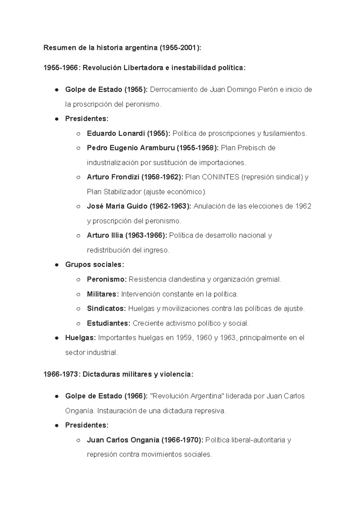 Resumen de la Historia Argentina: Línea de Tiempo 1955-2001 - Studocu