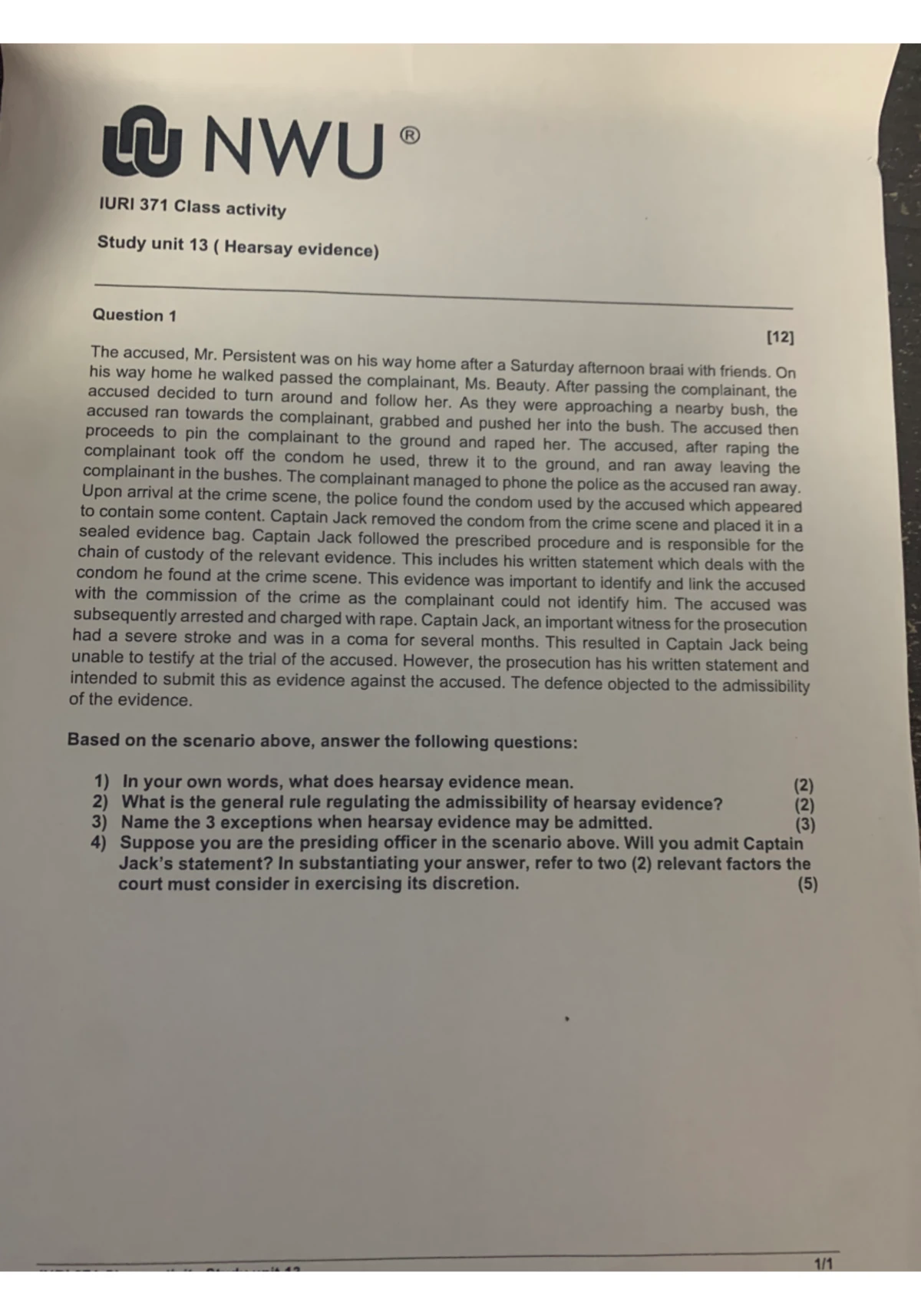 IURI 371 Final Exam Notes on Oral Evidence in Chief - Studocu