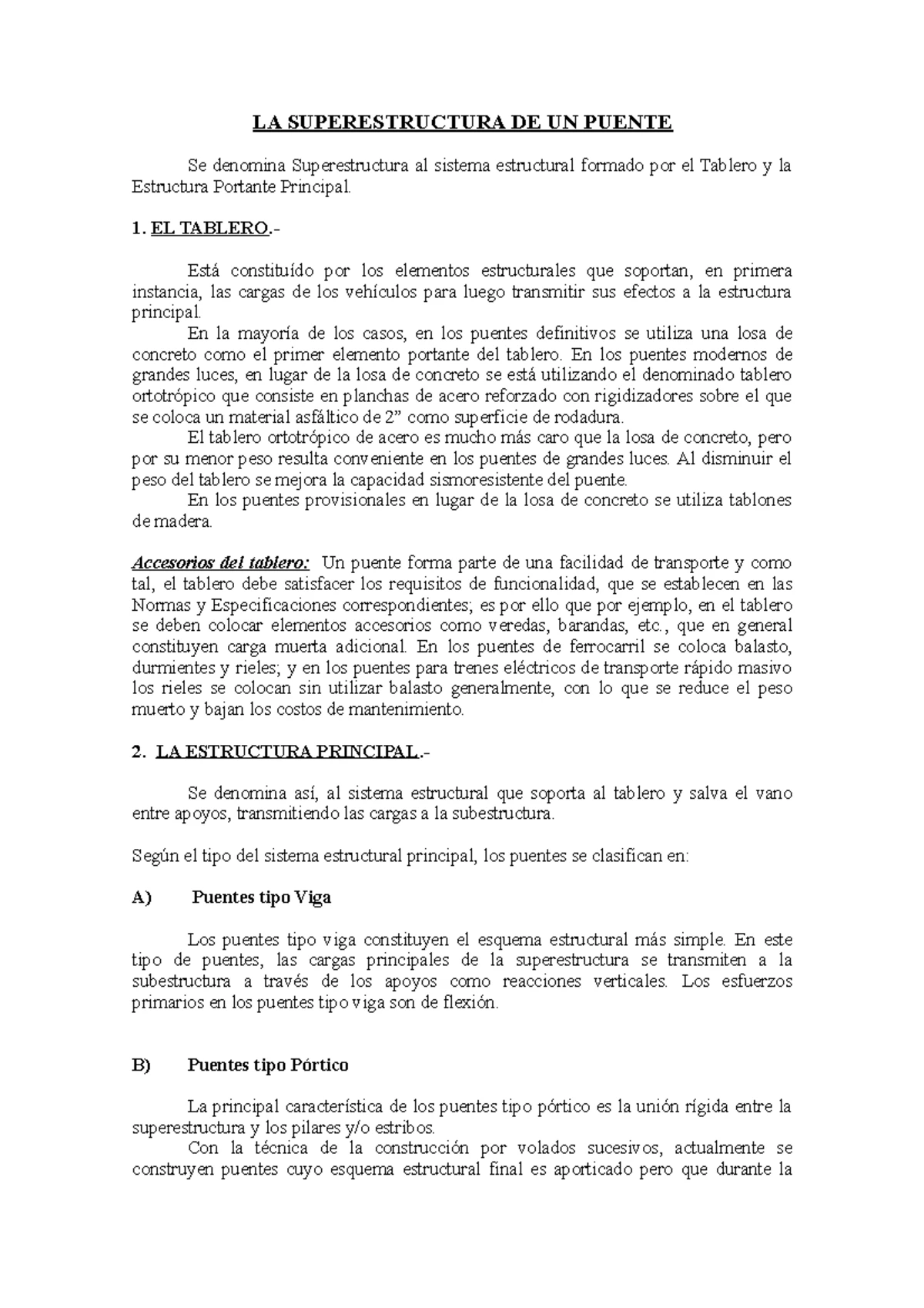 Informe Académico N°02: Partes de un Puente y su Clasificación - Studocu