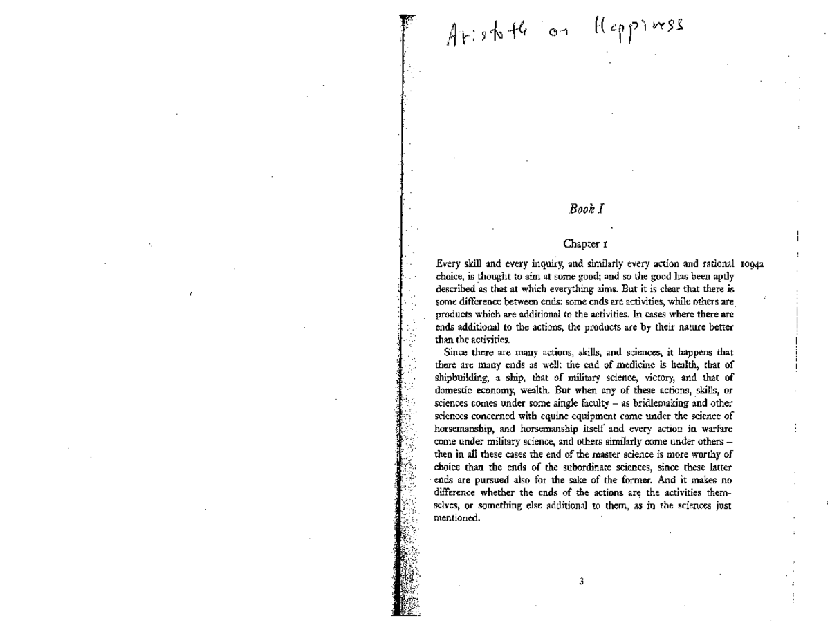 Aristotle's Nicomachean Ethics: Insights from Book I (Course Code ...