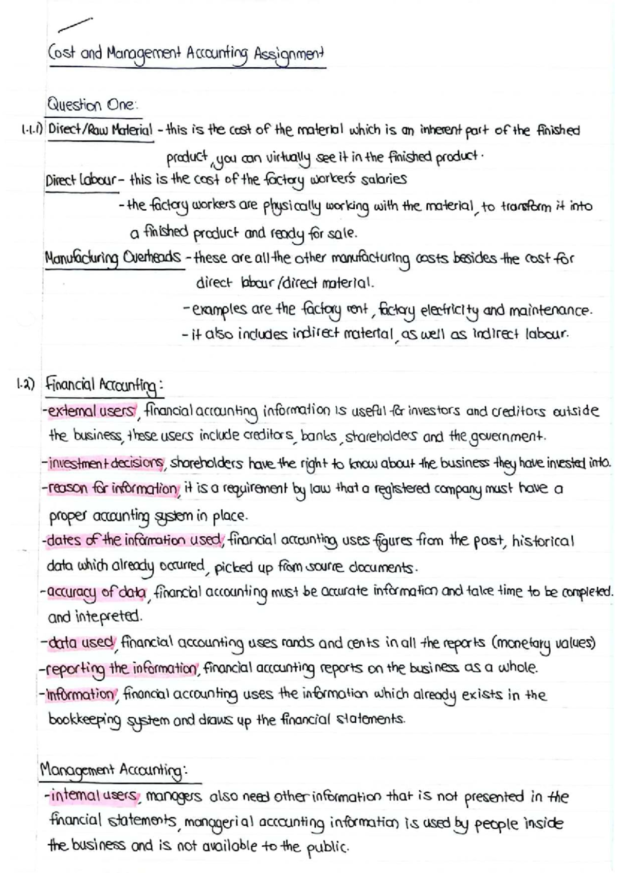 Cost and Management Accounting Assignment: Key Concepts and Analysis ...
