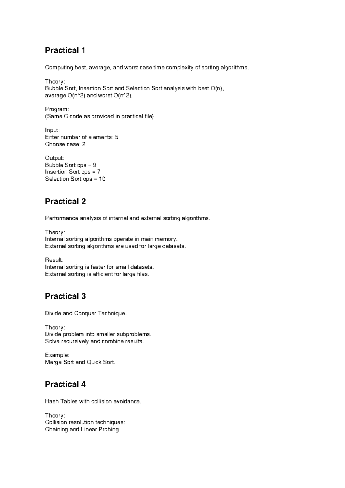 DAA Practicals: Complete Solutions for Sorting & Graph Algorithms - Studocu