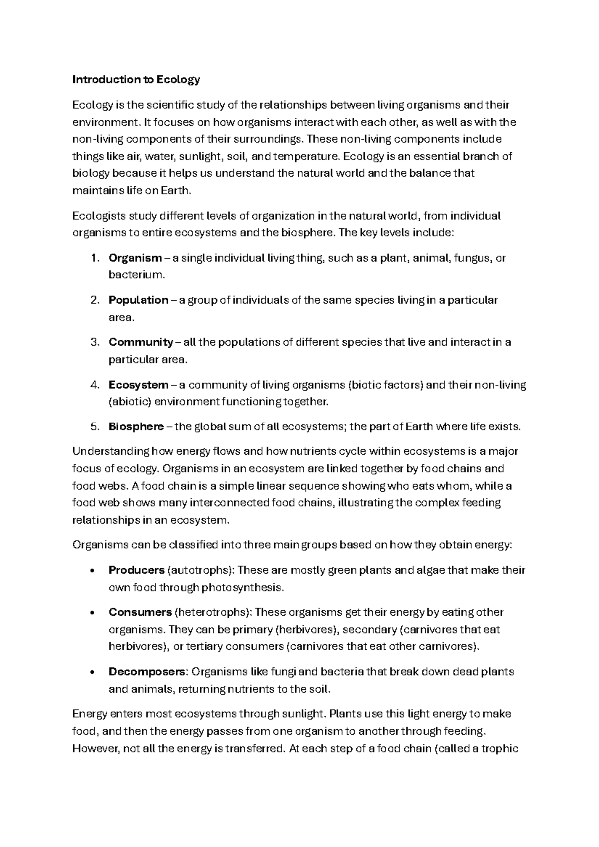Introduction to Ecology - Introduction to Ecology Ecology is the ...