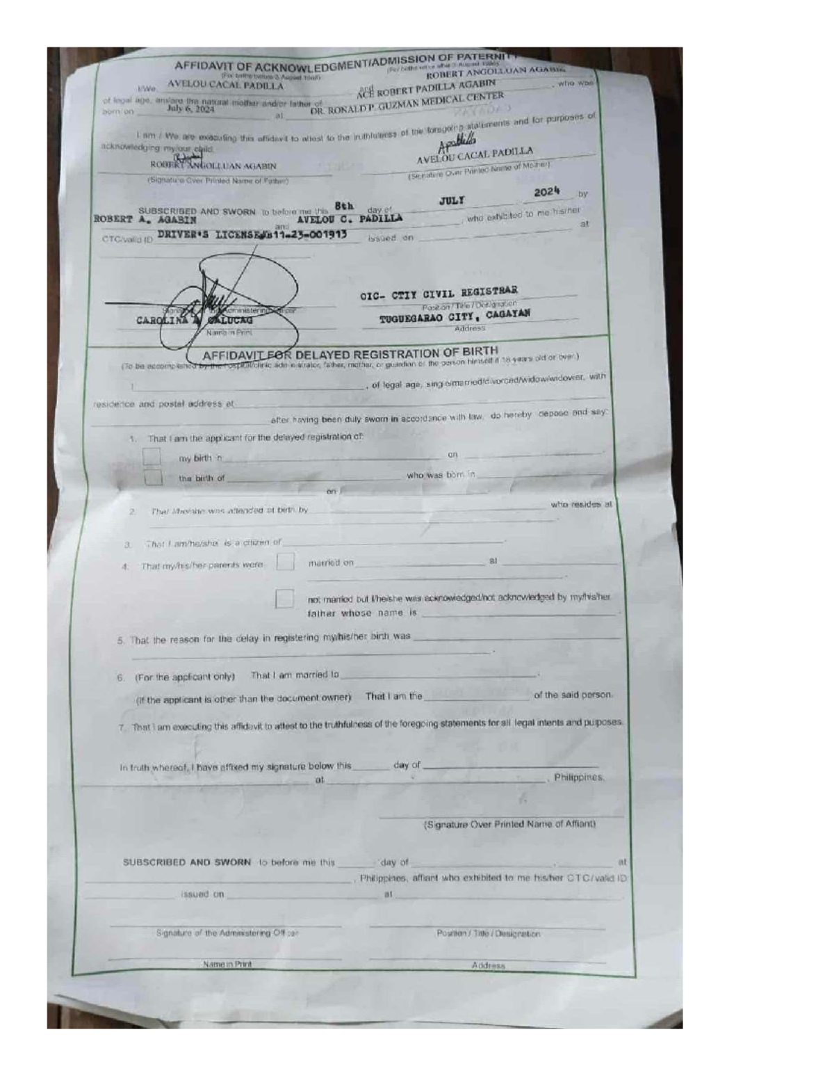 AFFIDAVIT FOR DELAYED REGISTRATION OF BIRTH - 2024 - Studocu