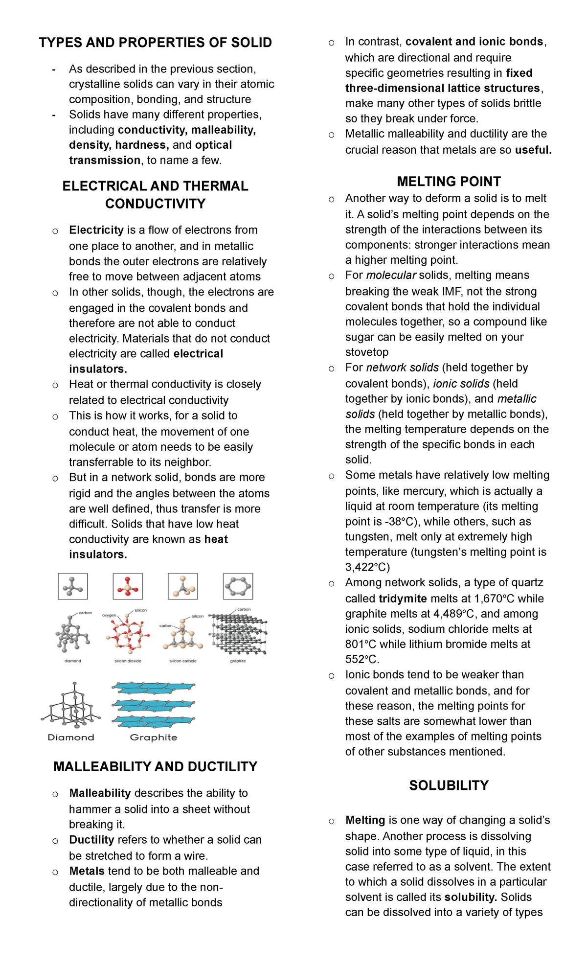 General Chemistry Handouts II: Properties & Types of Solids - Studocu