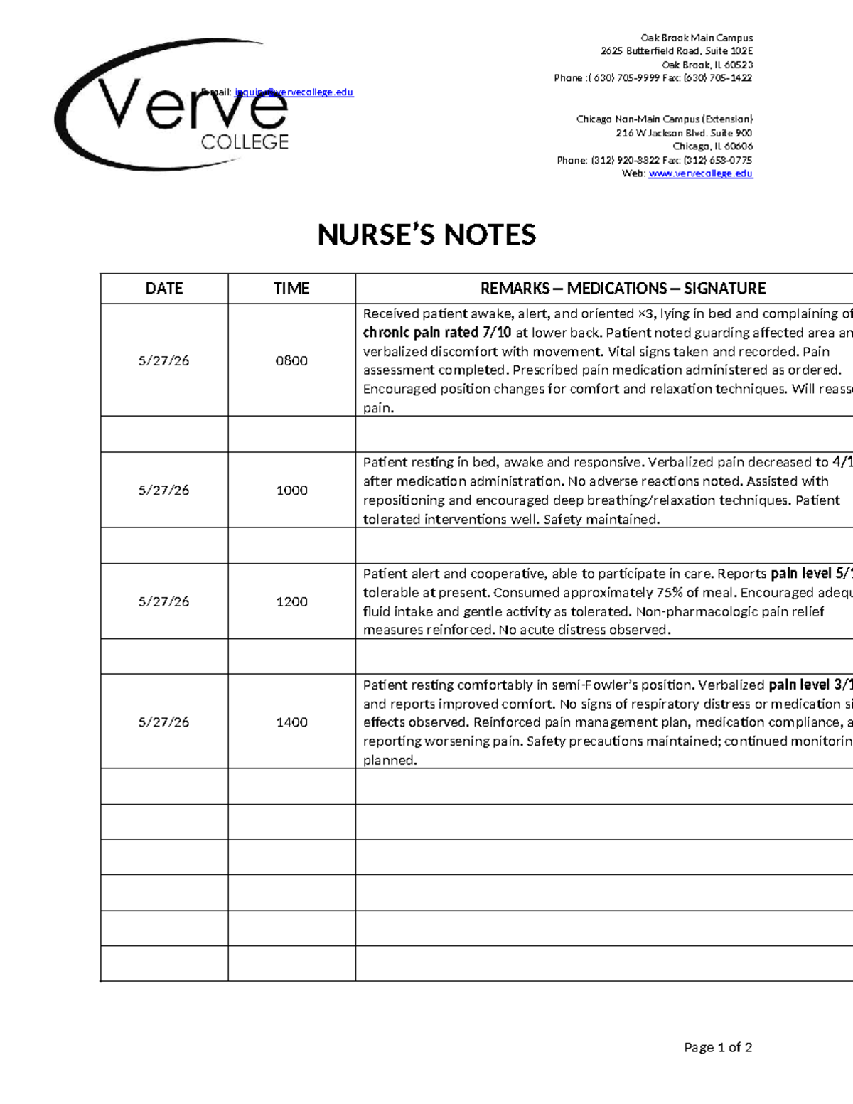 Nurse's Note wk17 - Patient Care & Medication Management - Studocu