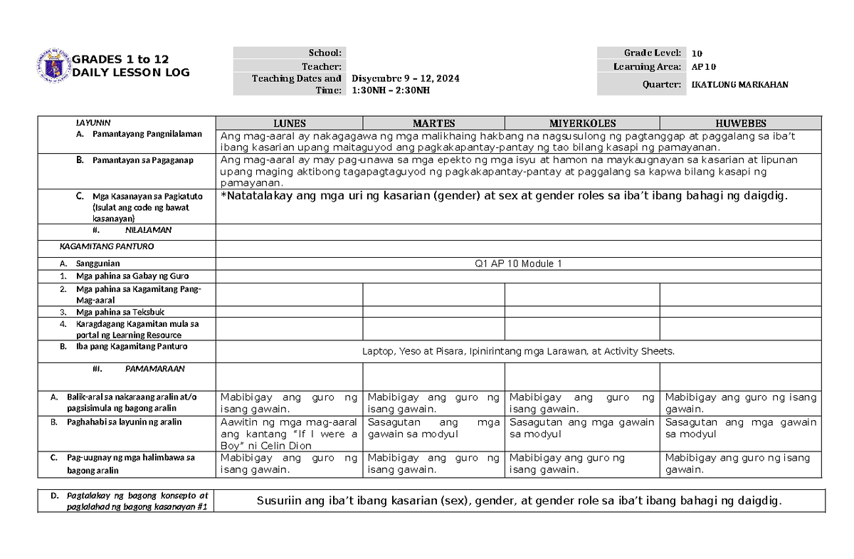 AP 10 Q2 WEEK 7 - Copy - Daily Lesson Log for AP 10 - GRADES 1 to 12 ...