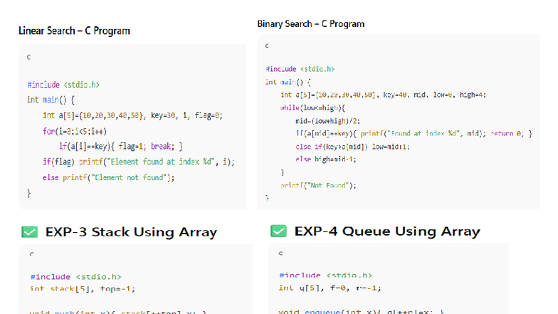 DSA Practical: C Programs for Search, Sort, and Data Structures - Studocu